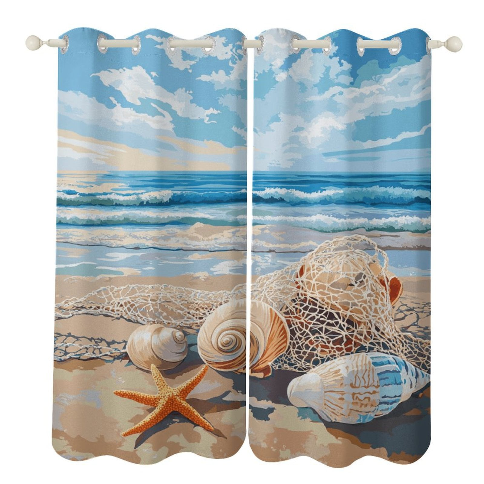 Beach Starfish Shells (7) Luxury Window Curtains Blinds for Living Room ...