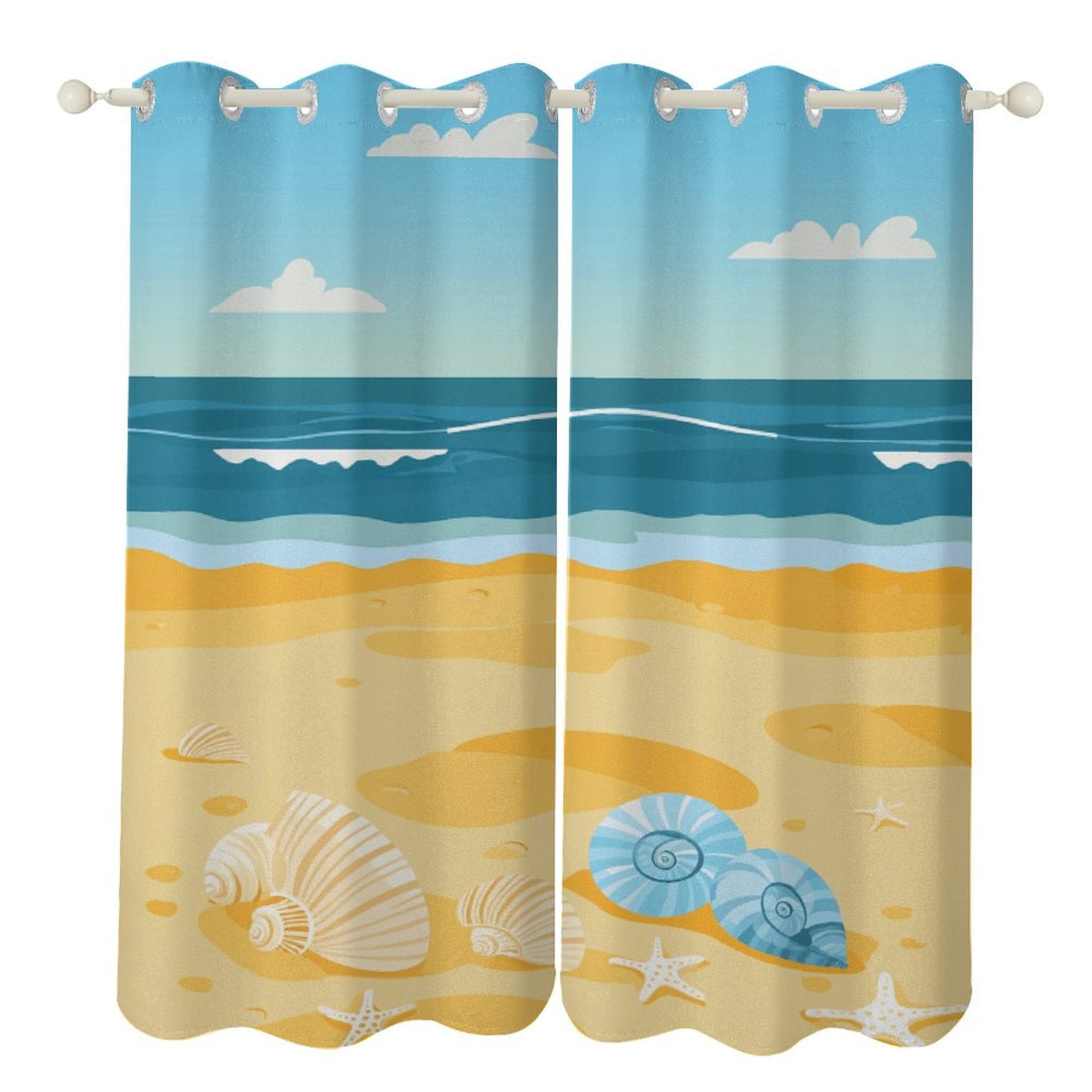 Beach Starfish Shells (70) 2 Panels 3D Printing Pattern Curtain for ...