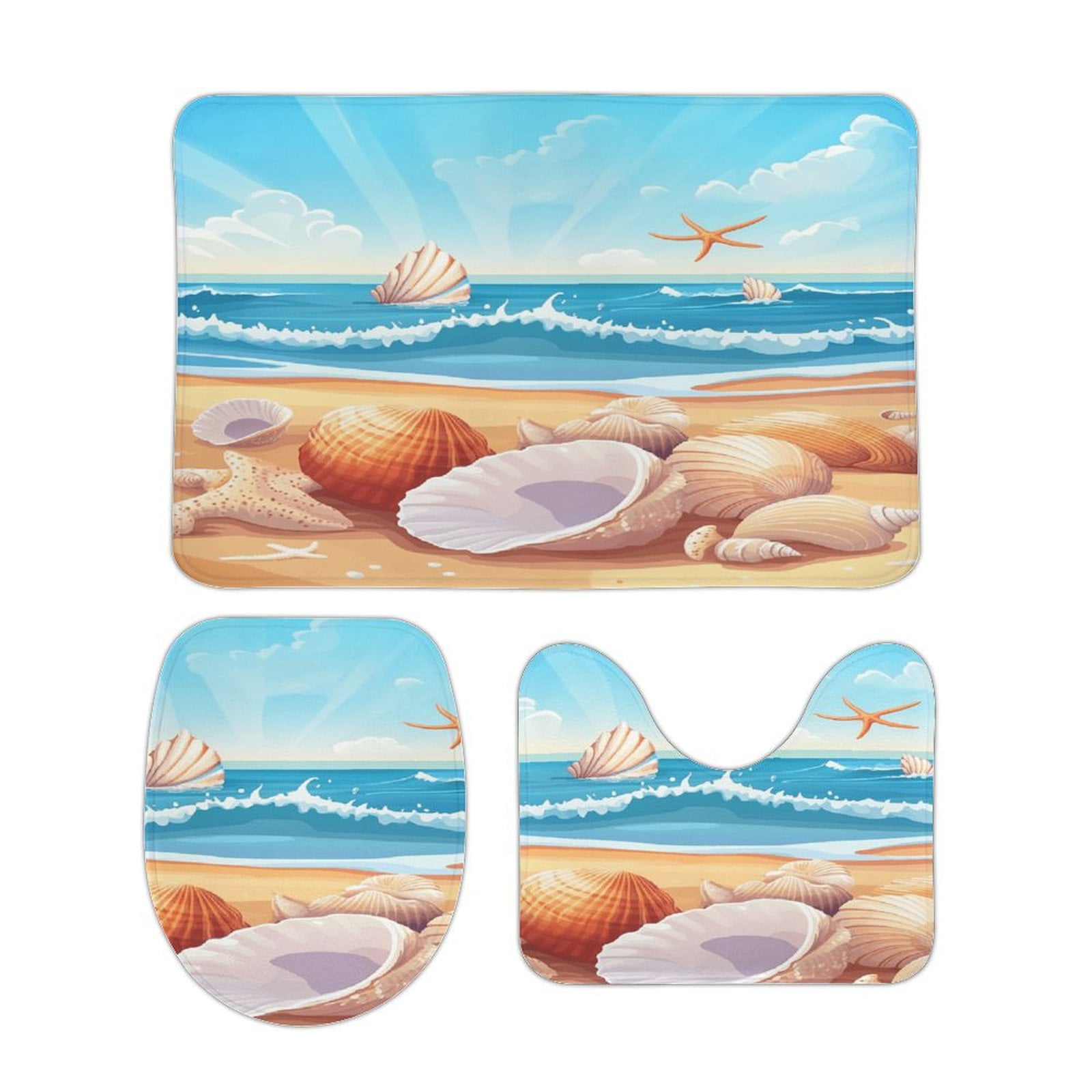 Beach Starfish Shells (75) Bathroom Mats Set 3-piece Bath Mats ...