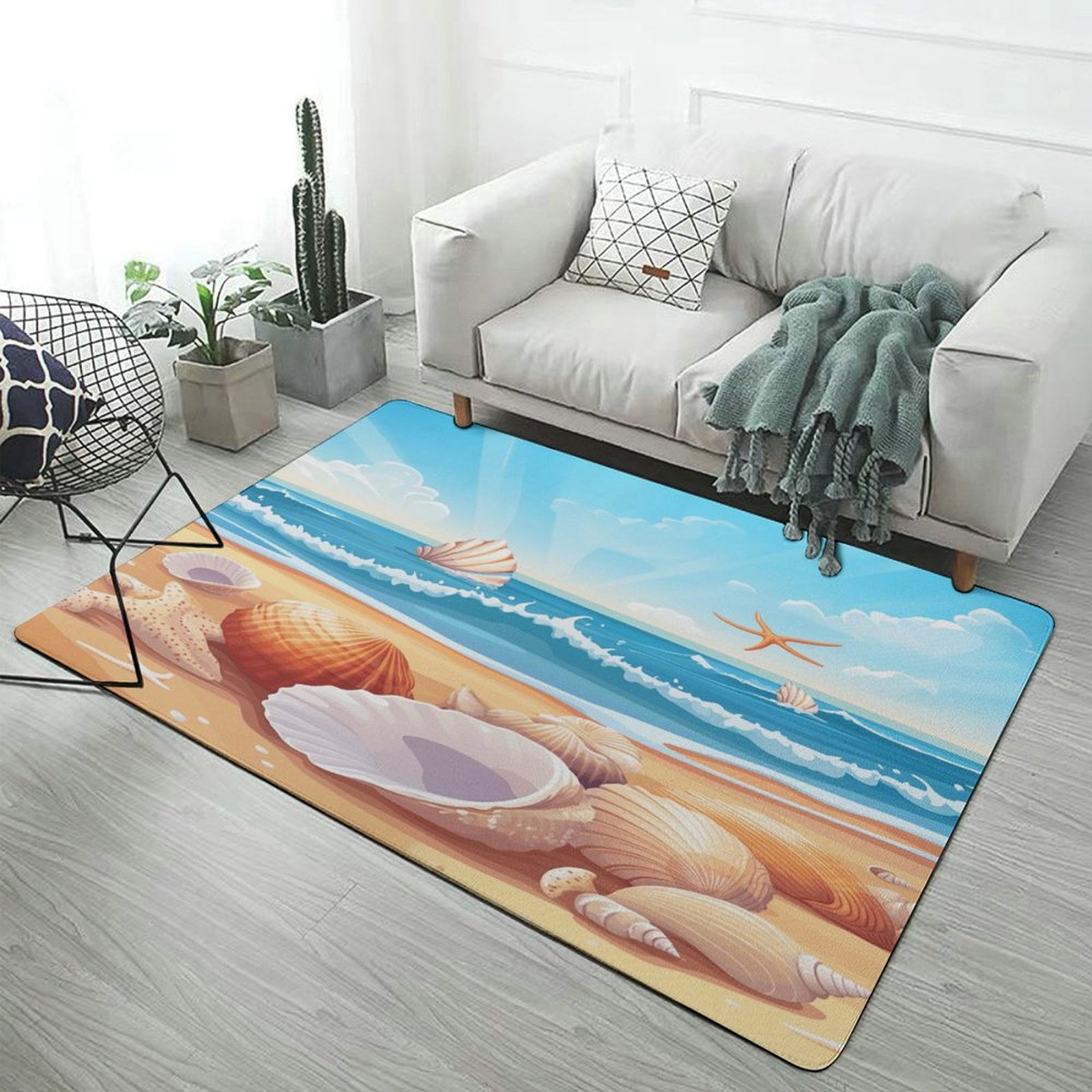 Beach Starfish Shells (75) Carpet Style Living Room Bedroom Rug Modern ...