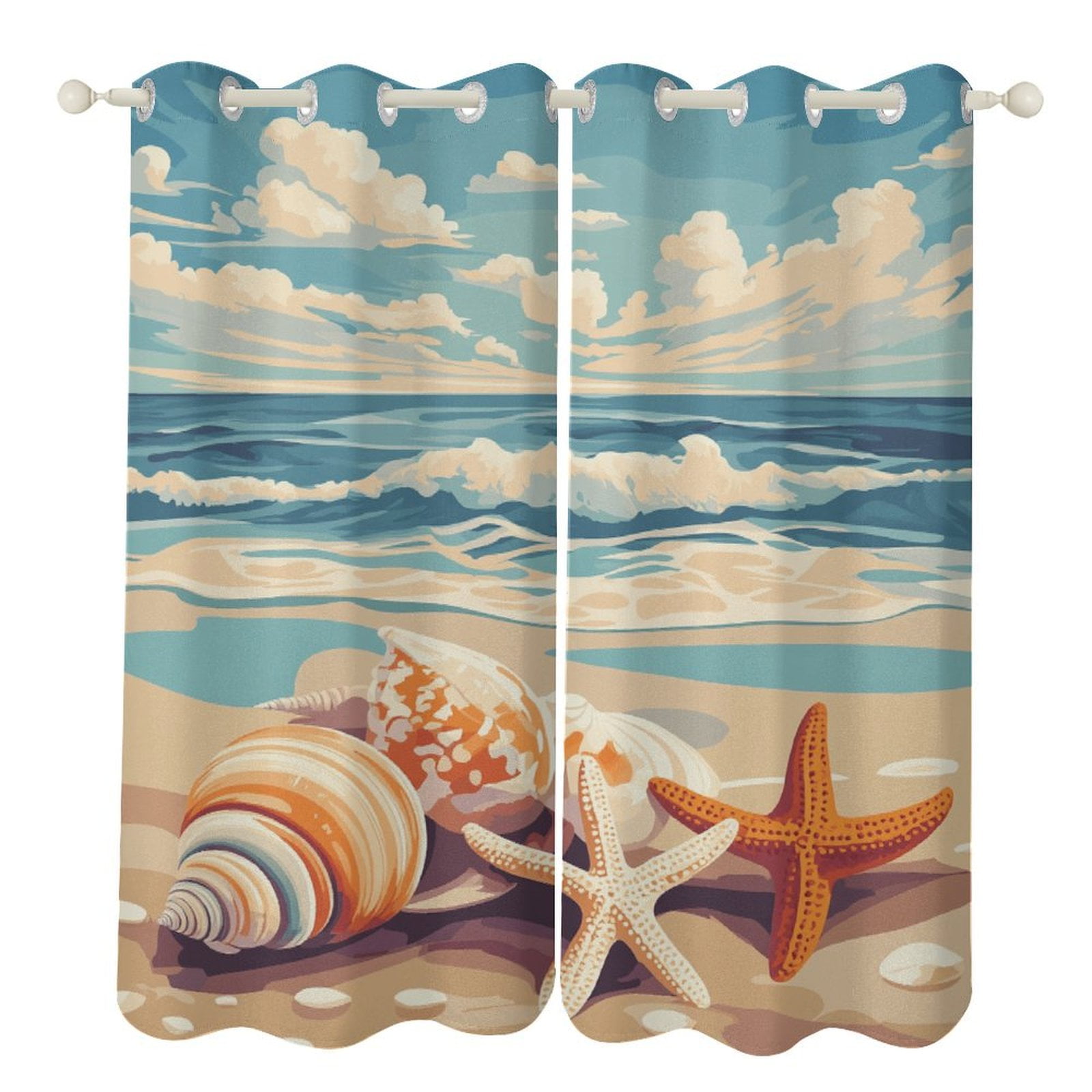 Beach Starfish Shells (78) Luxury Window Curtains Blinds for Living ...