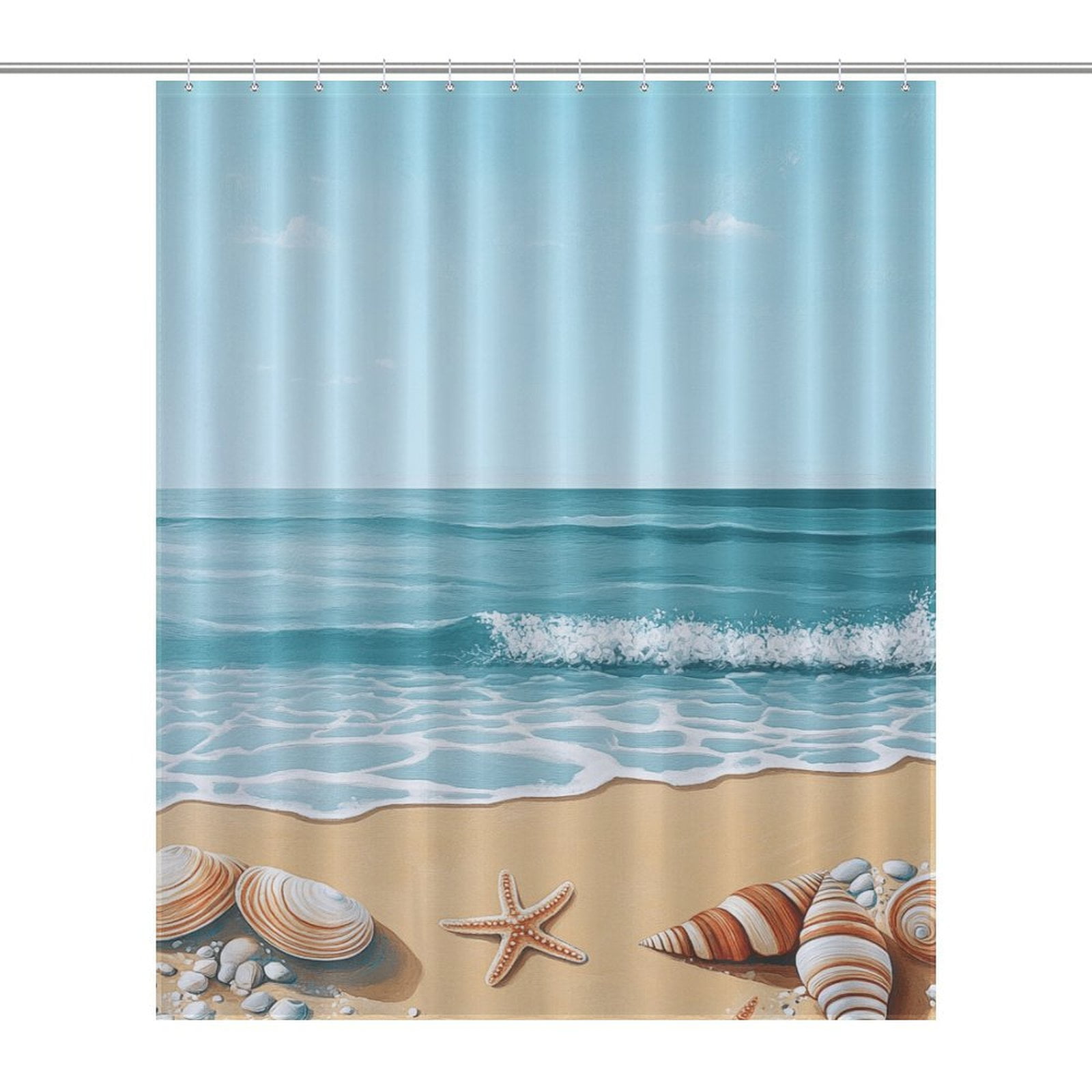 Beach Starfish Shells (80) Shower Curtain Bathtub Decor Bathroom Fabric ...