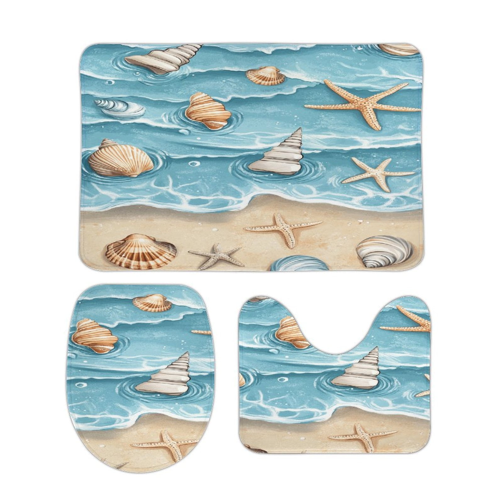 Beach Starfish Shells (89) Soft Bathroom Carpet Set , Contour Carpet Set, Toilet Lid, Bathroom ...