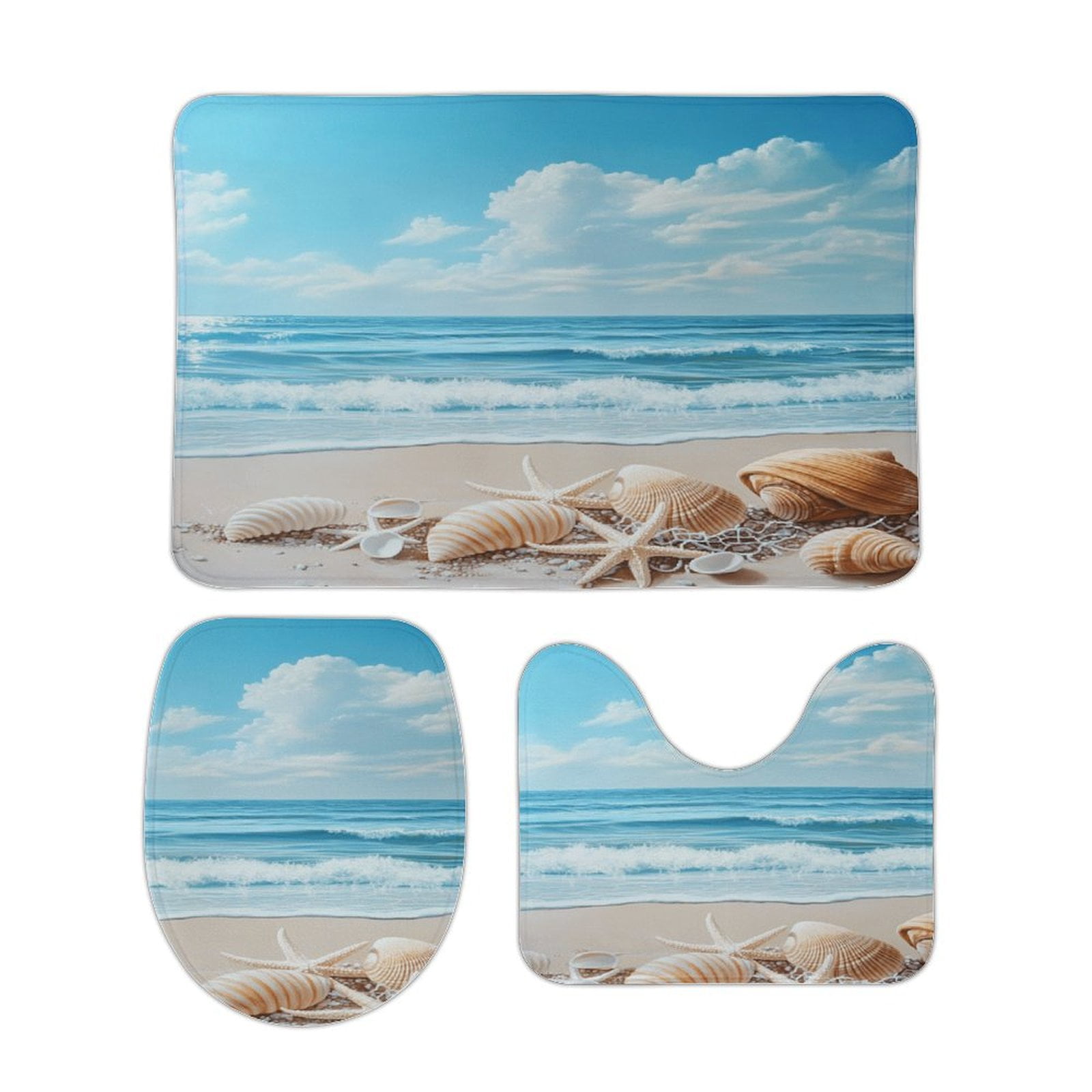 Beach Starfish Shells (9) Soft Bathroom Carpet Set , Contour Carpet Set ...