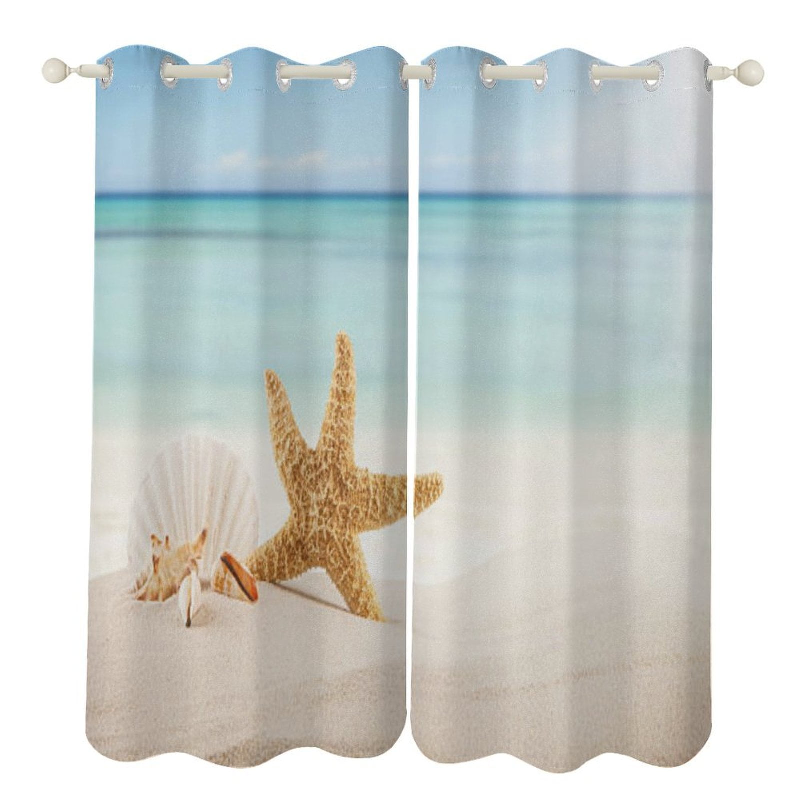 Beach Starfish Shells Blackout Window Curtains for Bedroom Living Room ...