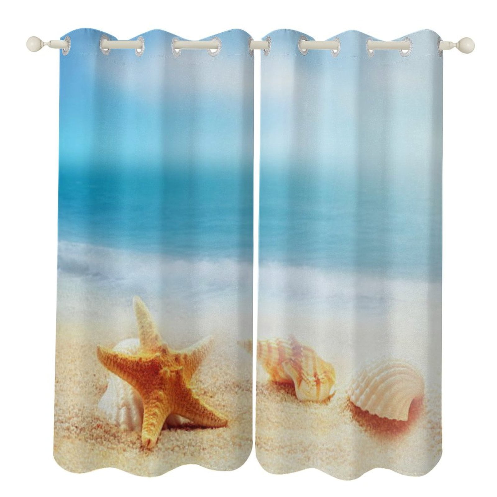 Beach Starfish Shells Blackout Window Curtains for Bedroom Living Room ...
