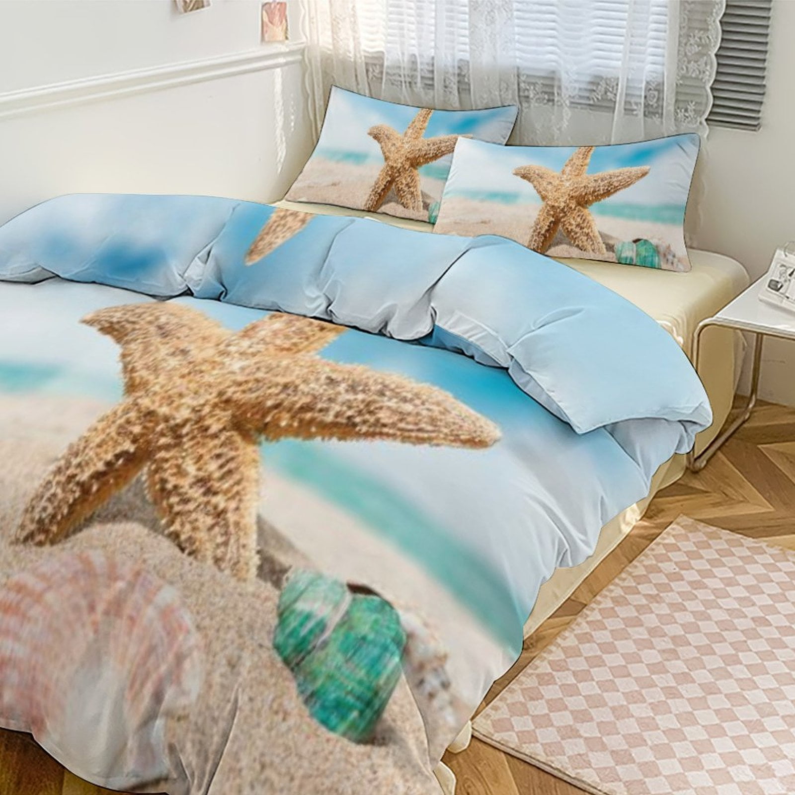 Beach Starfish Shells Duvet Cover Set Themed Multicolor Polyester ...