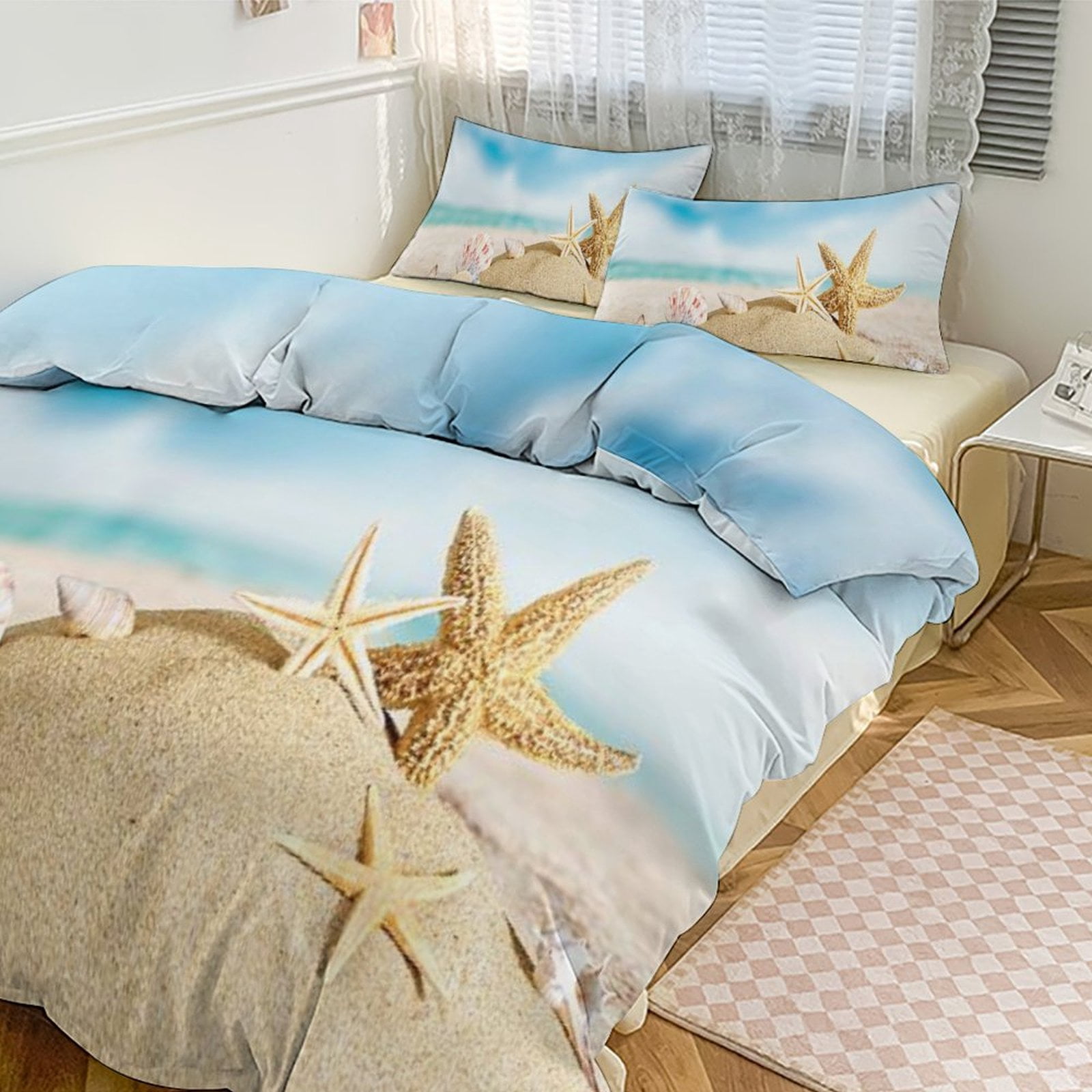 Beach Starfish Shells Duvet Cover Set Themed Multicolor Polyester ...