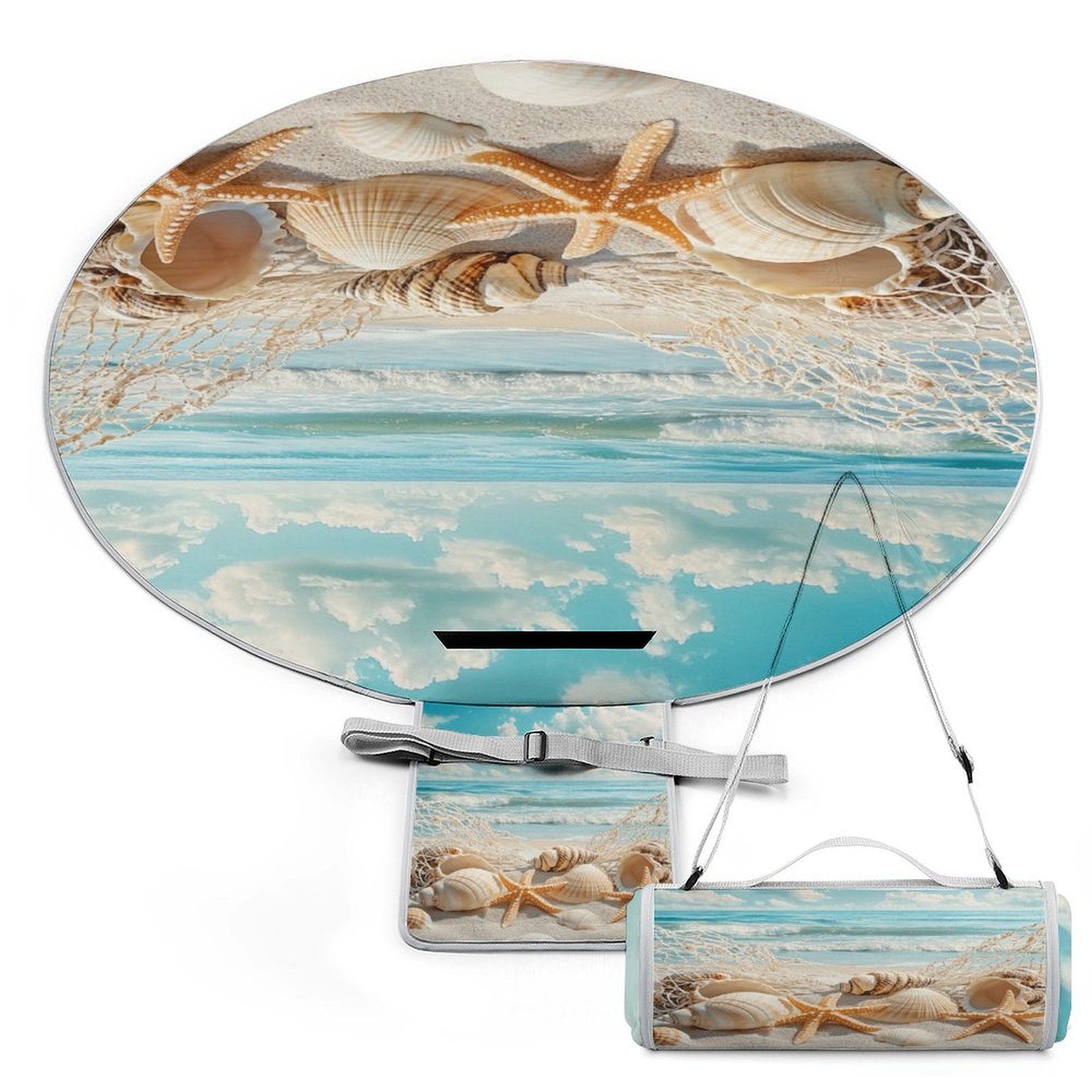 Beach Starfish Shells Large Round Picnic Outdoor Blanket,Waterproof ...