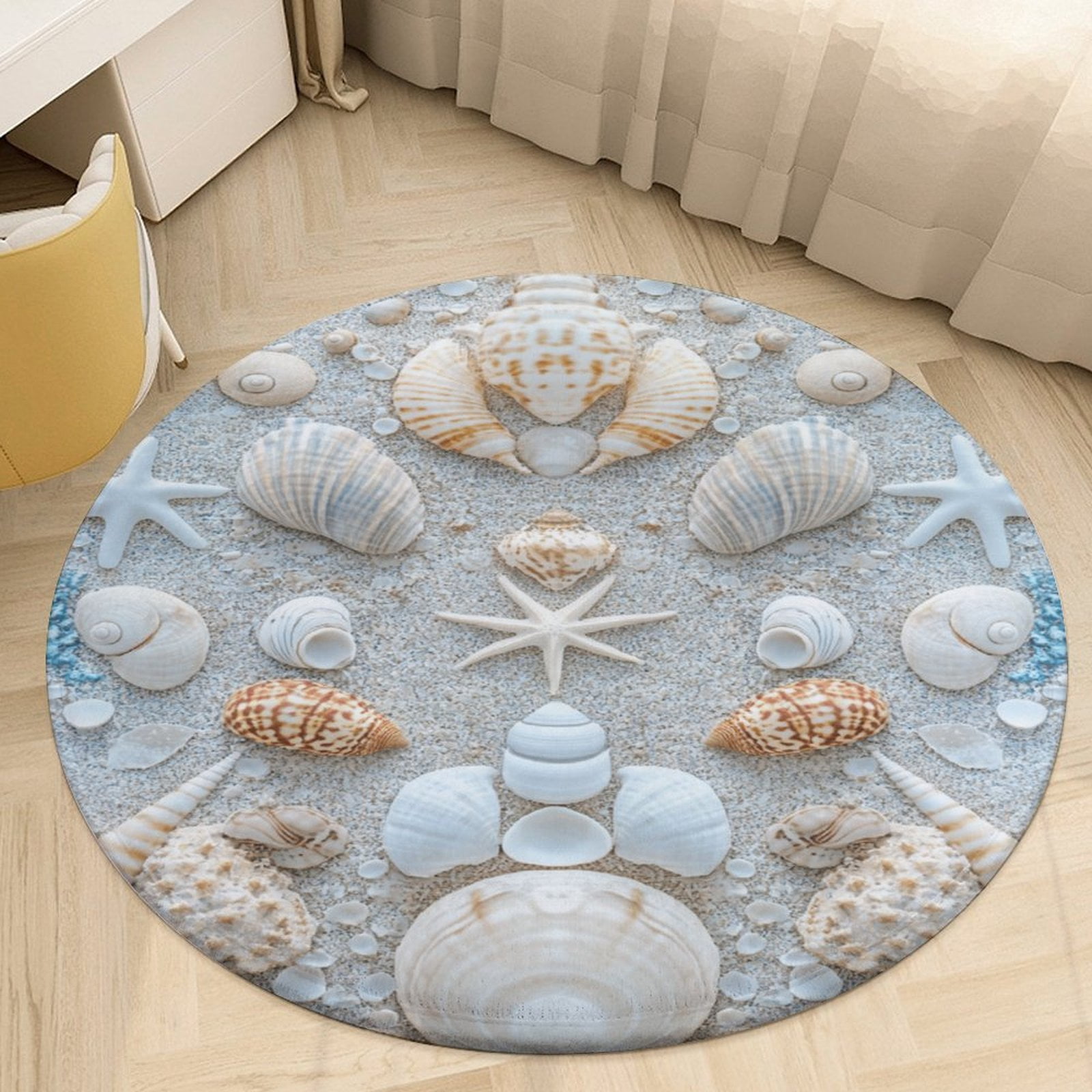 Beach Starfish Shells Round Area Rugs for Bedroom Living Room, 4FT Soft ...