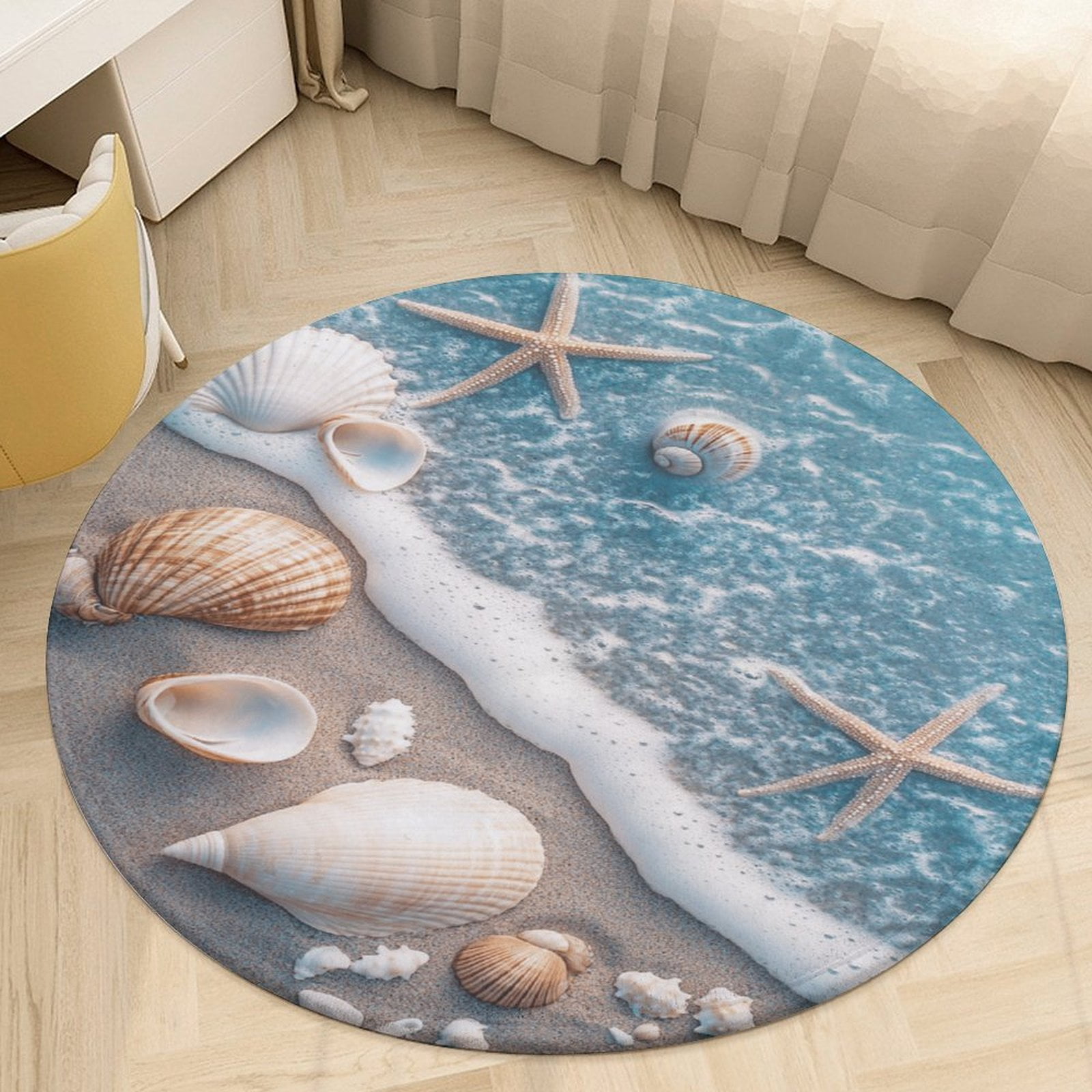 Beach Starfish Shells Round Area Rugs for Bedroom Living Room, 5FT Soft ...