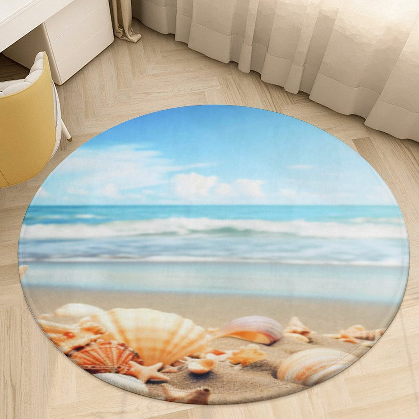 Beach Starfish Shells Round Area Rugs for Bedroom Living Room, 5FT Soft ...
