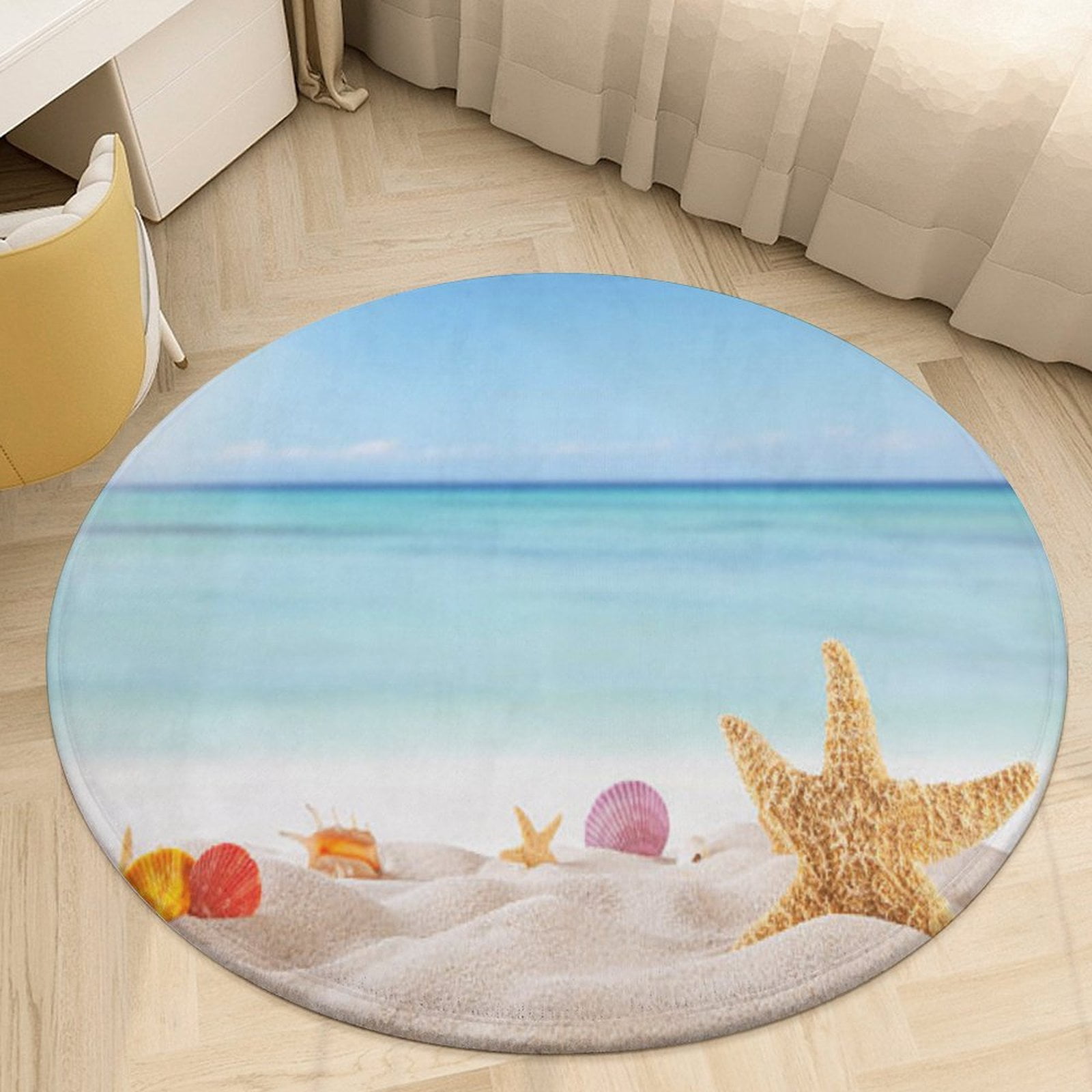 Beach Starfish Shells Round Area Rugs for Bedroom Living Room, 5FT Soft ...