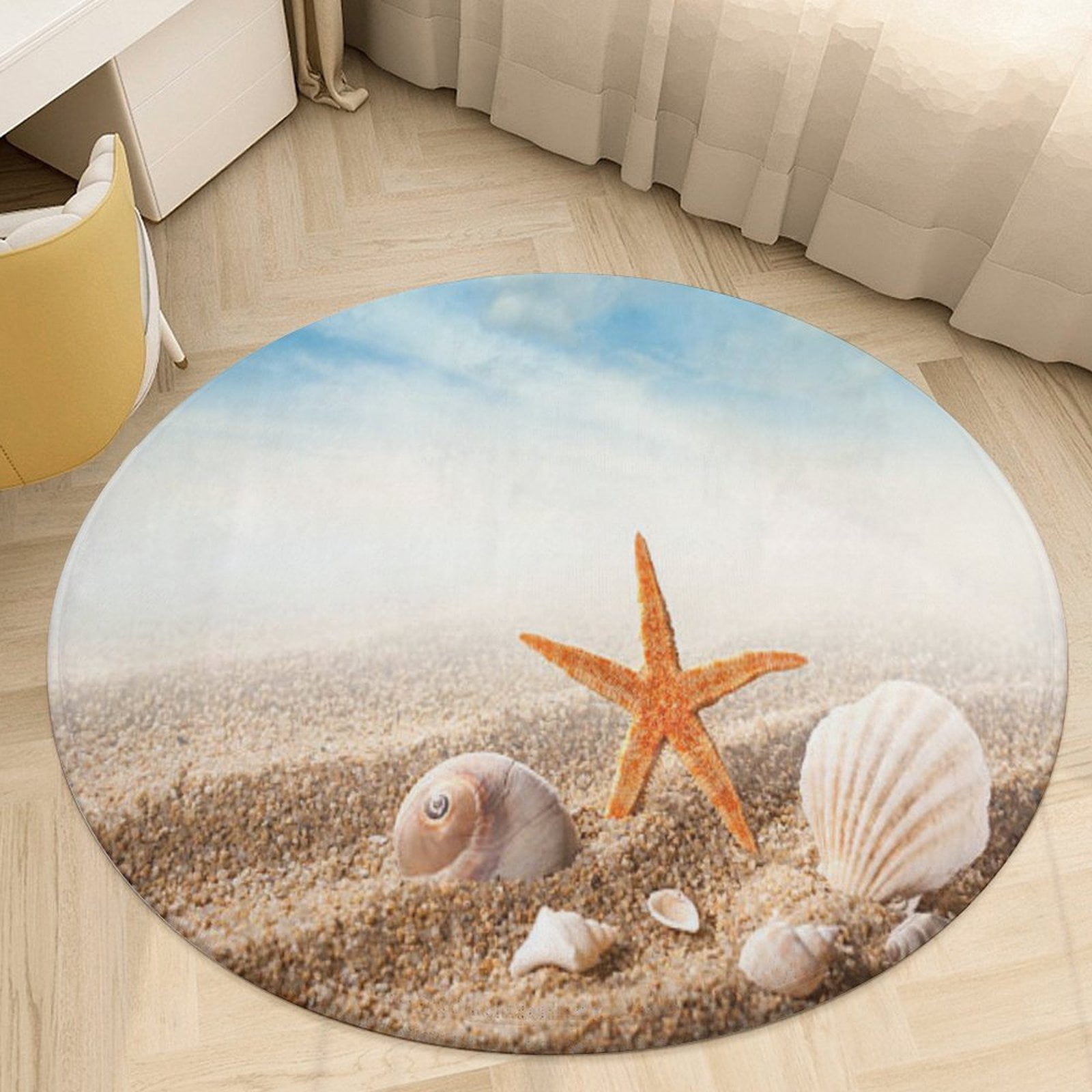 Beach Starfish Shells Round Area Rugs for Bedroom Living Room, 5FT Soft ...