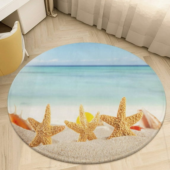 Beach Starfish Shells Round Area Rugs for Bedroom Living Room, 6FT Soft ...