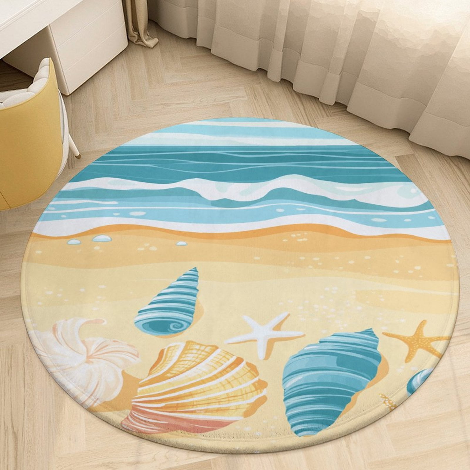 Beach Starfish Shells Round Area Rugs for Bedroom Living Room, 6FT Soft ...