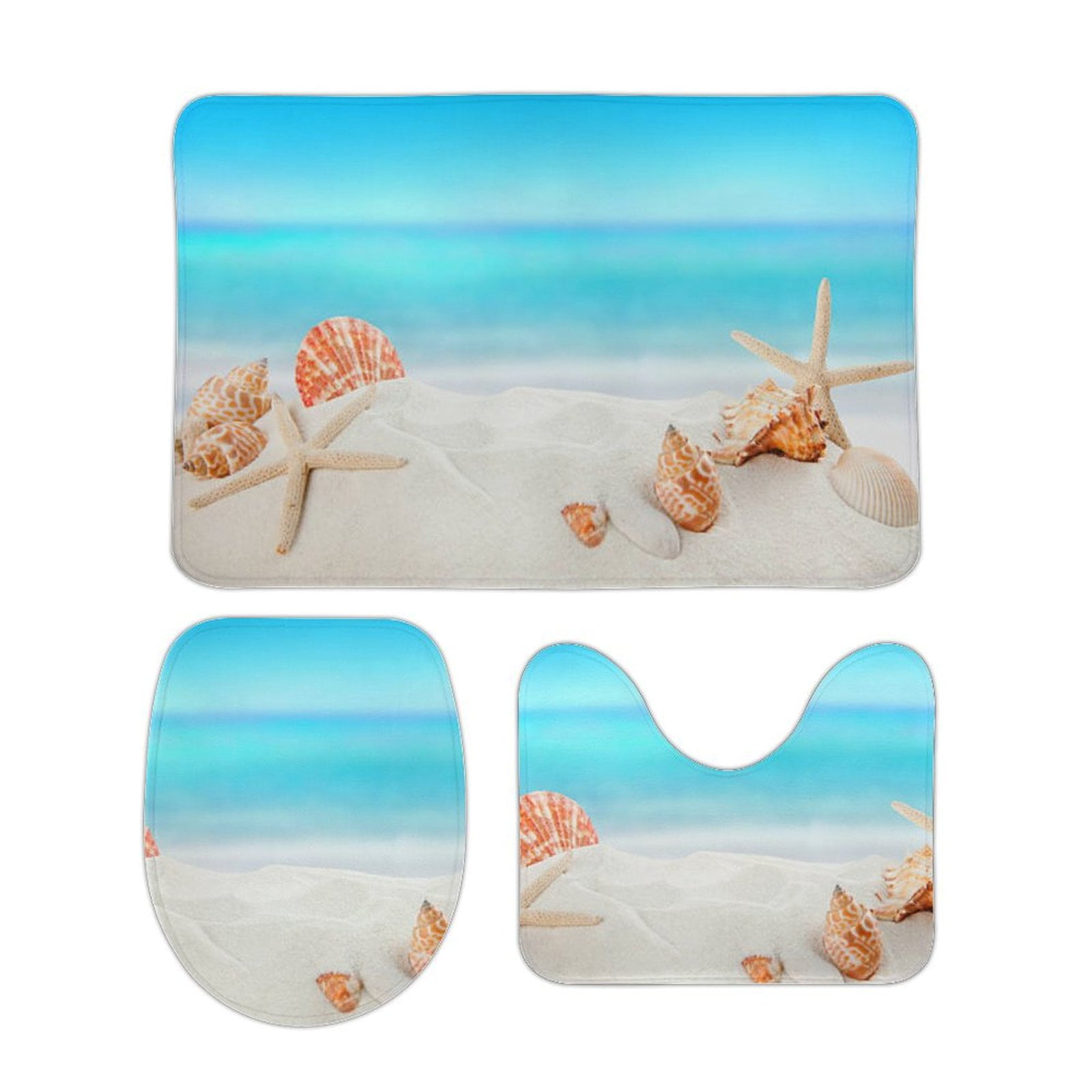 Beach Starfish Shells Soft Bathroom Carpet Set , Contour Carpet Set ...