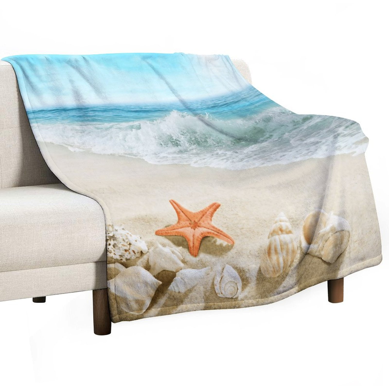 Beach Starfish Shells Soft Print Blanket Throw Blankets Warm Cozy ...