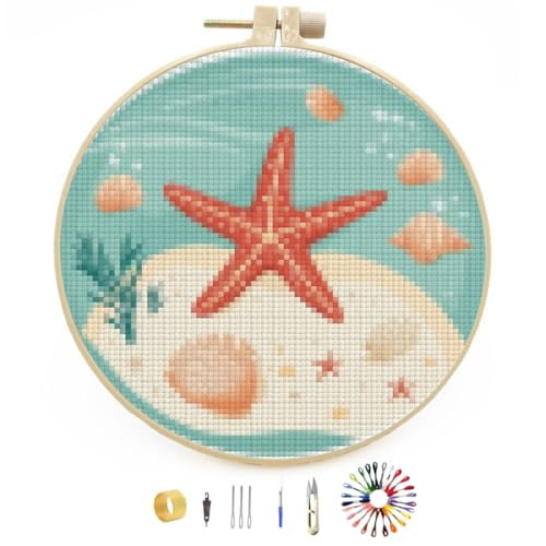 Beach Starfish and Shells Stamped Cross Stitch Kits for Beginners with ...