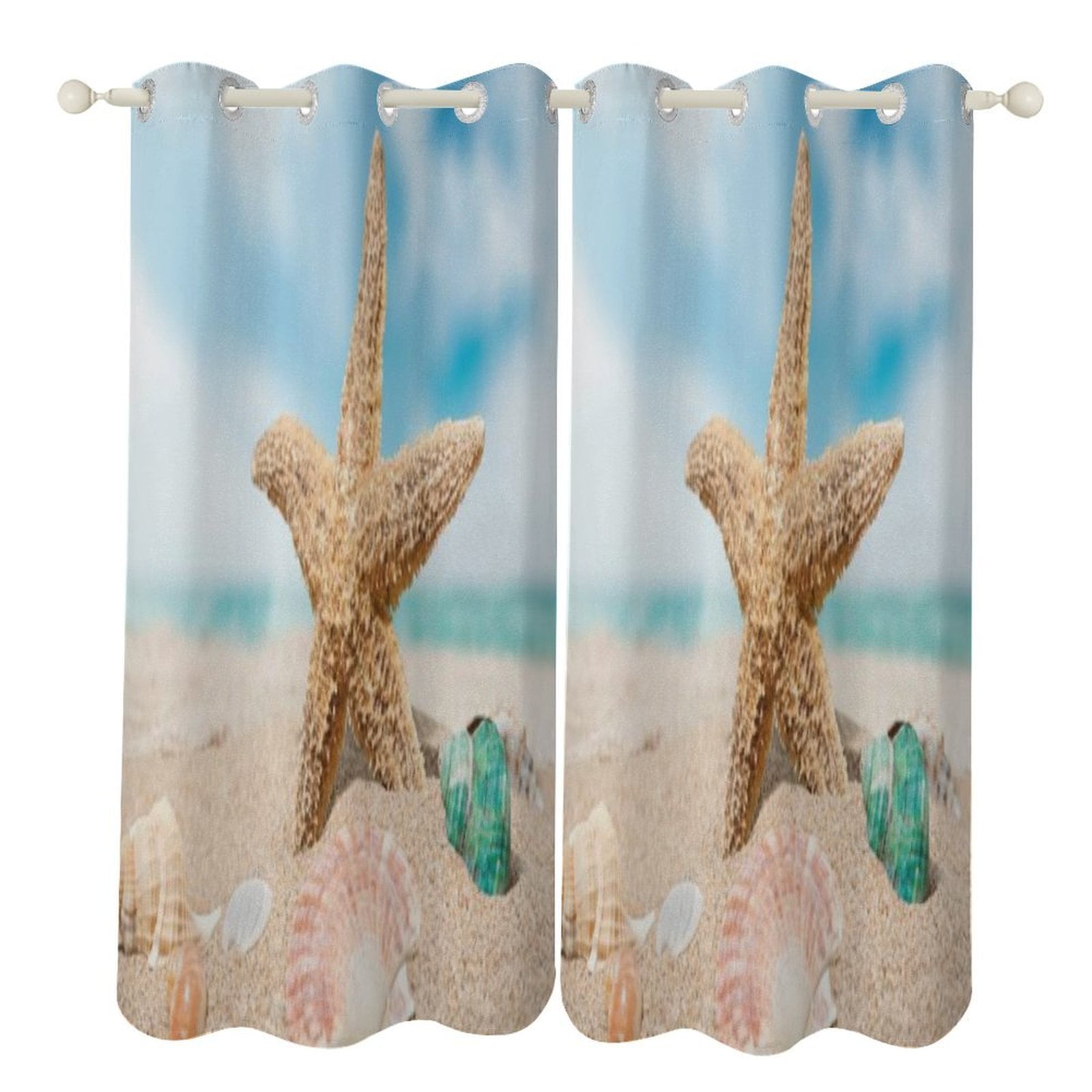 Beach Starfish Shells Window Blackout Curtain 3d Printed Blackout ...
