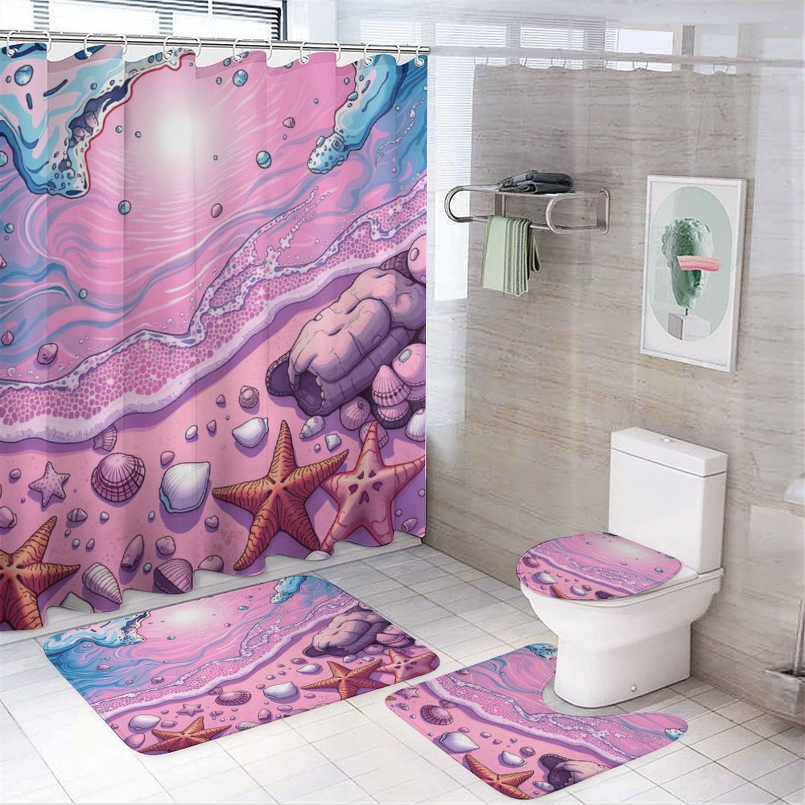 Beach Starfish Shower Curtain Modern Bath Decor Set Toilet Covers Bath ...