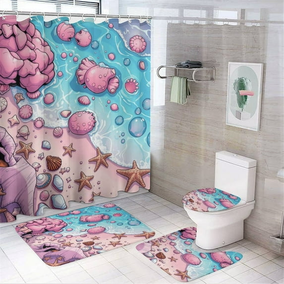 Beach Starfish Shower Curtain Modern Bath Decor Set Toilet Covers Bath ...