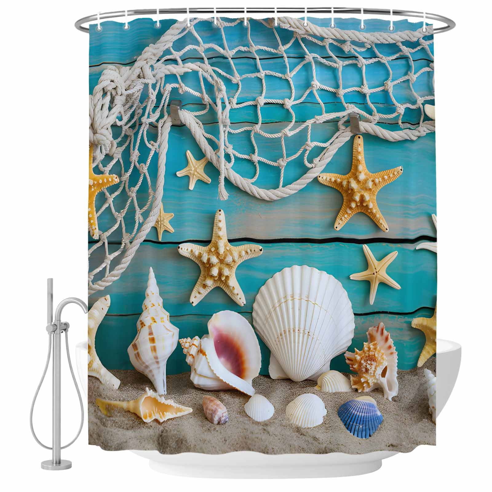 Beach Starfish Shower Curtain, Waterproof Shower Curtains for Bathroom ...