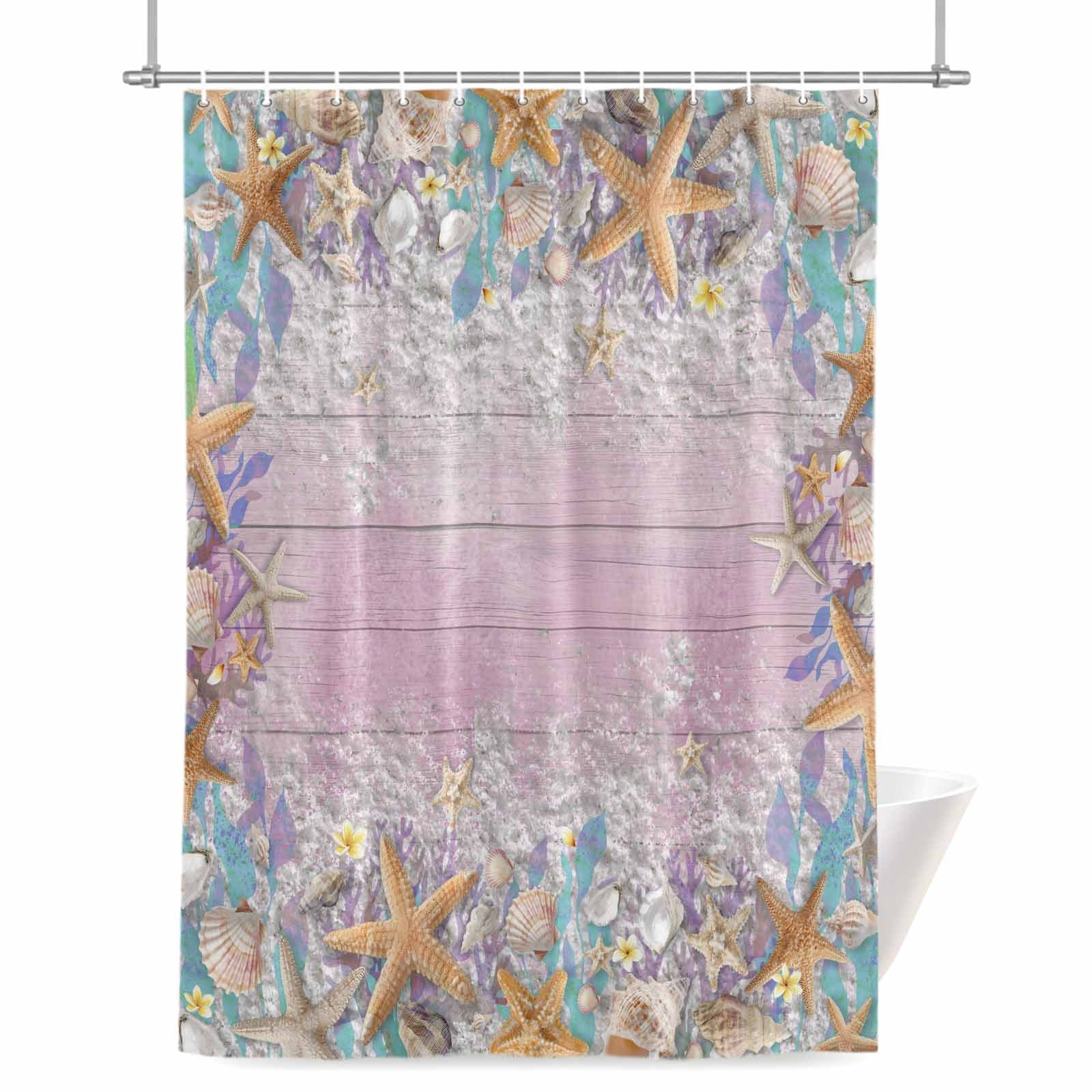 Beach Starfish Shower Curtains for Bathroom, Watercolor Summer Sea Star ...