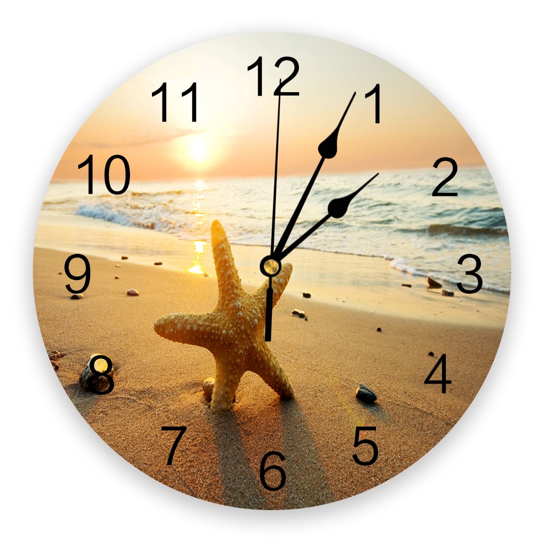 Beach Starfish Sunset Wave Silent Decorative Wall Clock Digital Clock ...