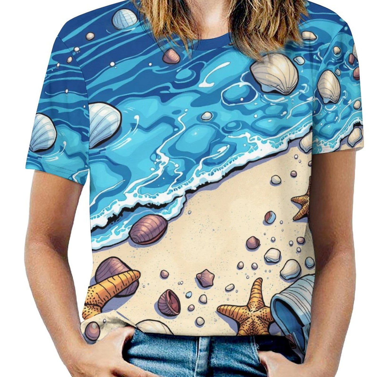 Beach Starfish T Shirt O Neck Overd T Shirts Short Sleeve Street Style ...