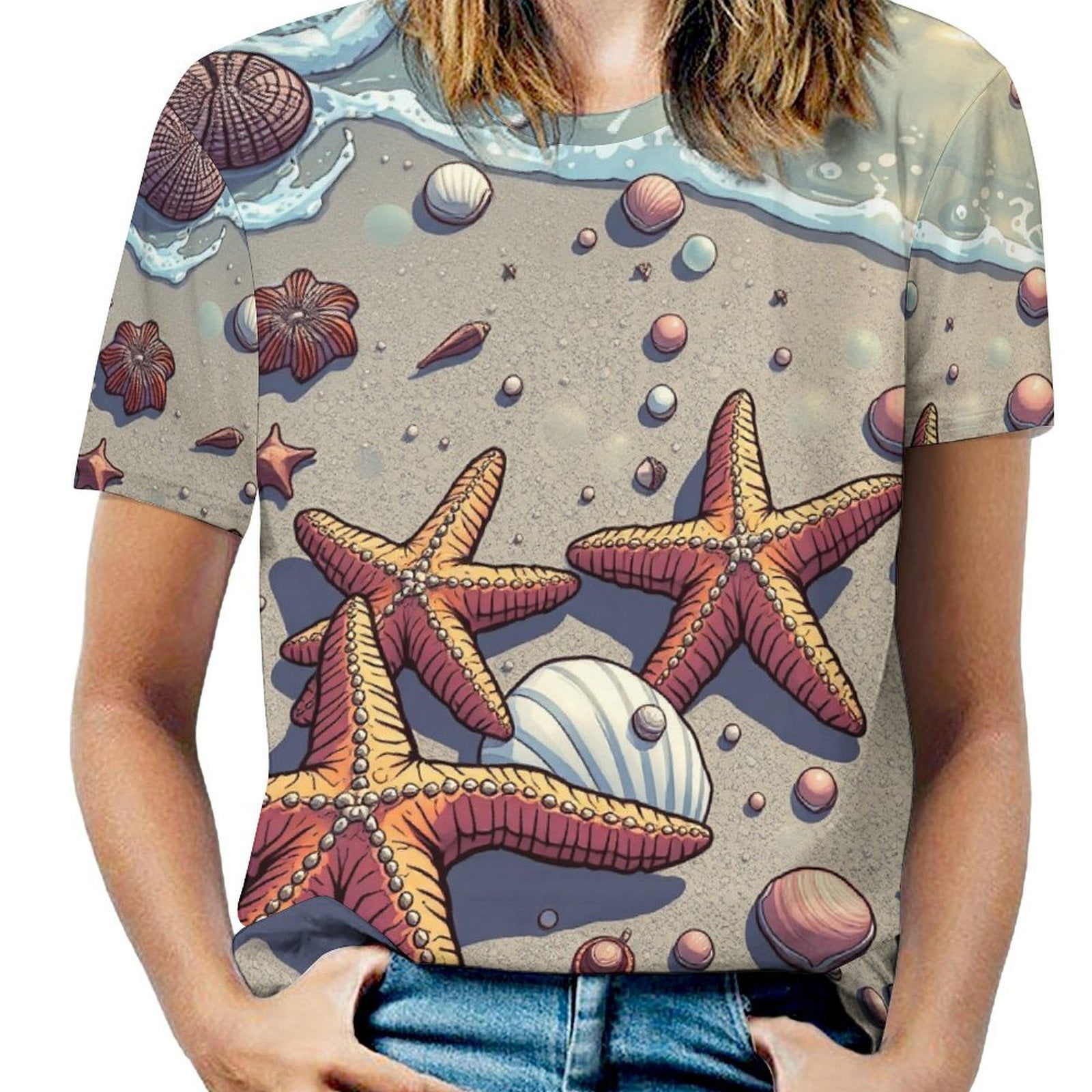 Beach Starfish T Shirt O Neck Overd T Shirts Short Sleeve Street Style Tees Female Beach Trendy ...