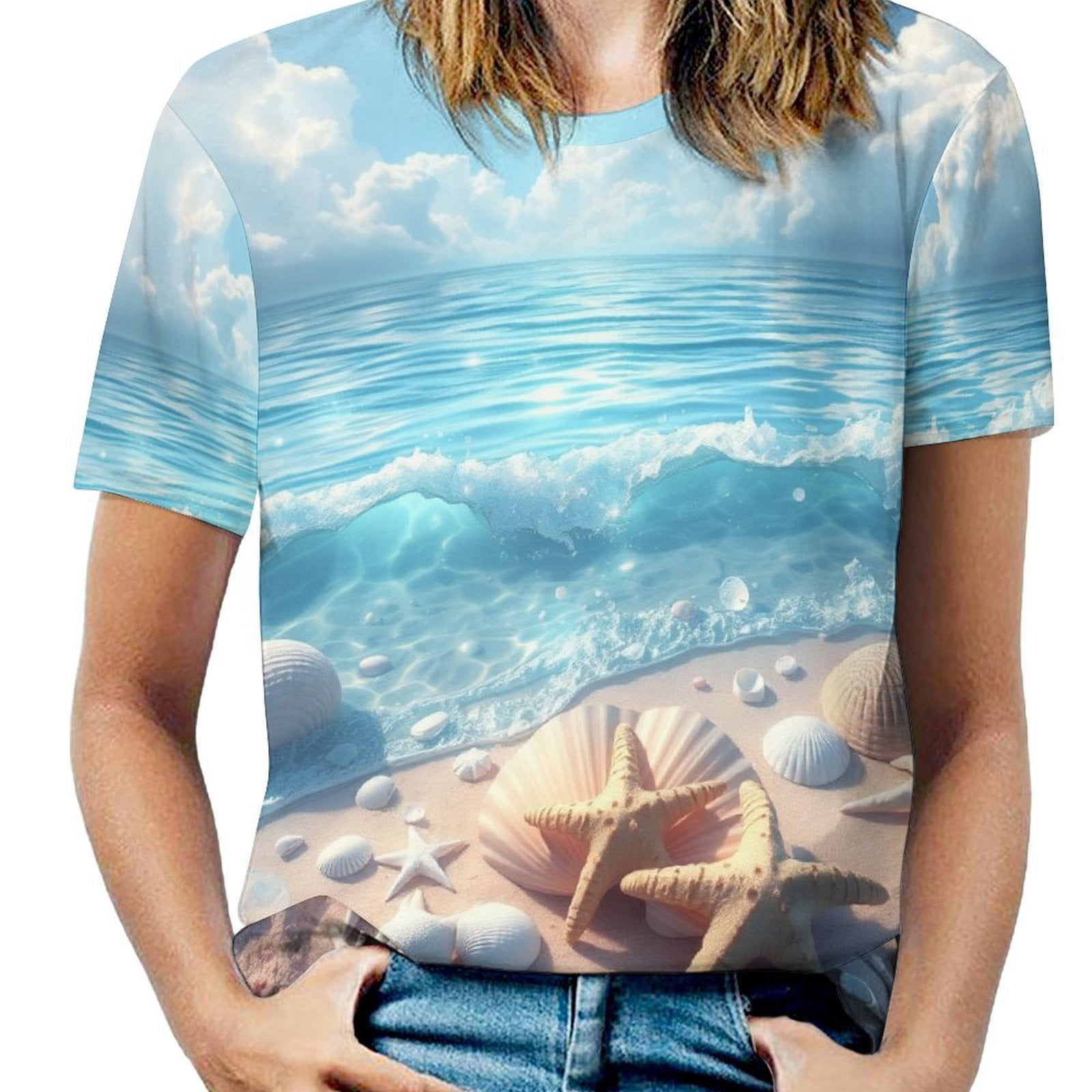 Beach Starfish T Shirt O Neck Overd T Shirts Short Sleeve Street Style ...
