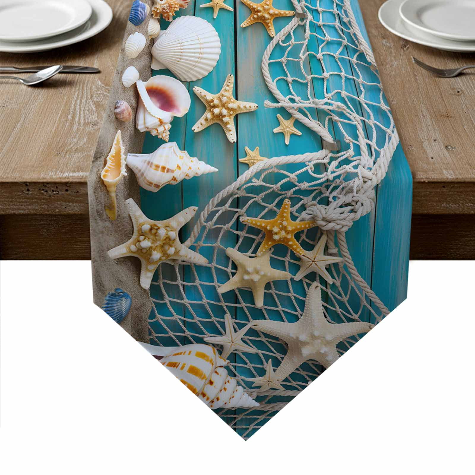 Beach Starfish Table Runner Linen Burlap Table Runner 72 Inches Long ...