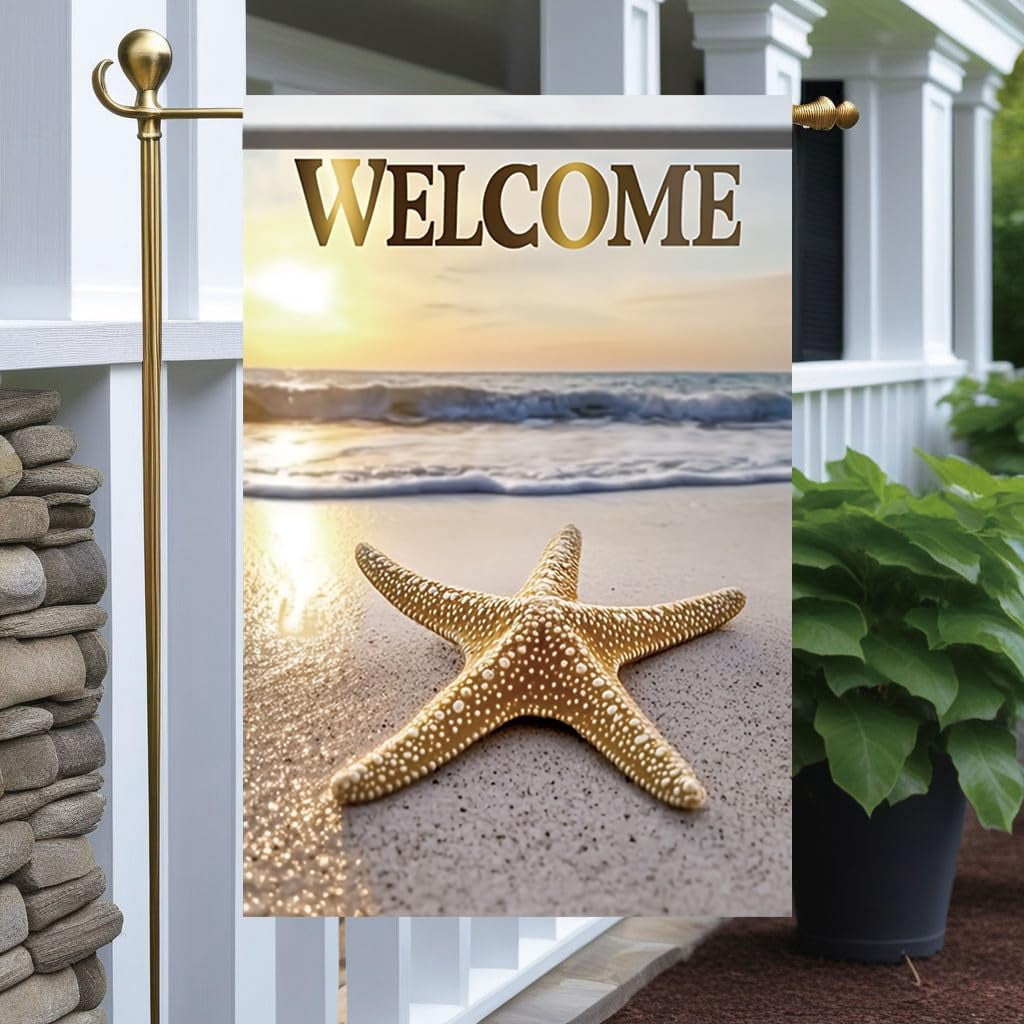 Beach Starfish Welcome Garden Flag 12x18 Inch Double Sided Outdoor Yard ...