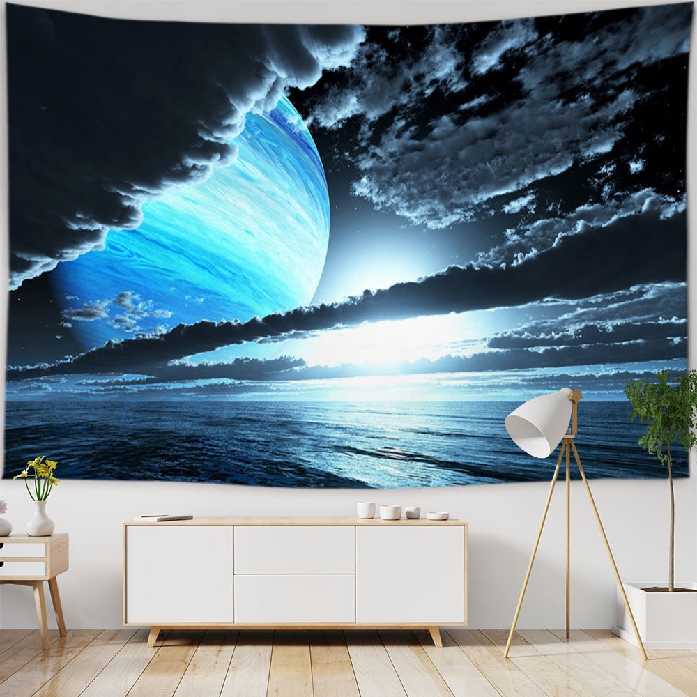 Beach Starry Tapestry Home r Living Room Natural Moon Sea Landscape ...