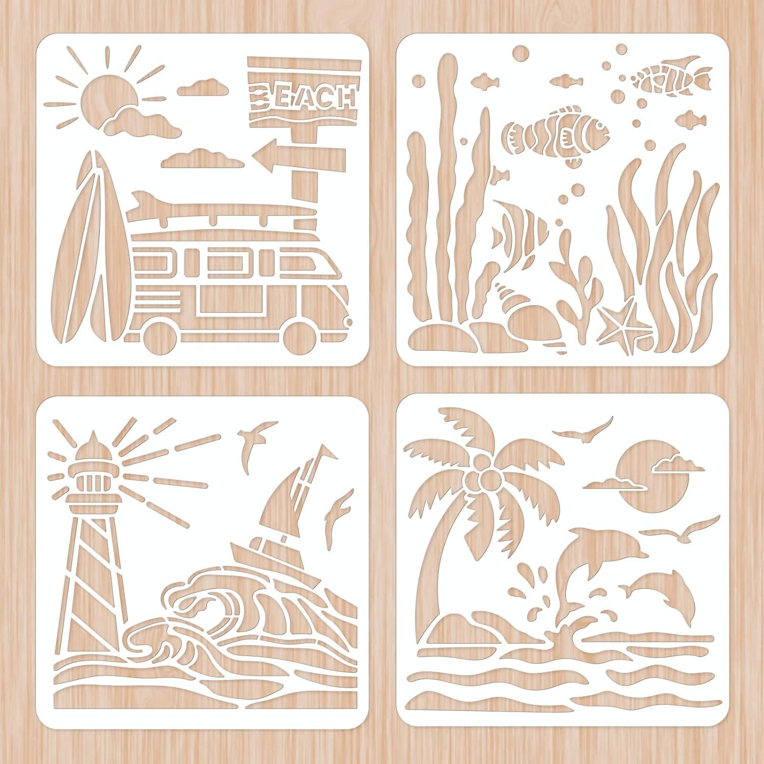 Beach Stencils Summer Stencils for Painting on Wood 11.8" Reusable ...