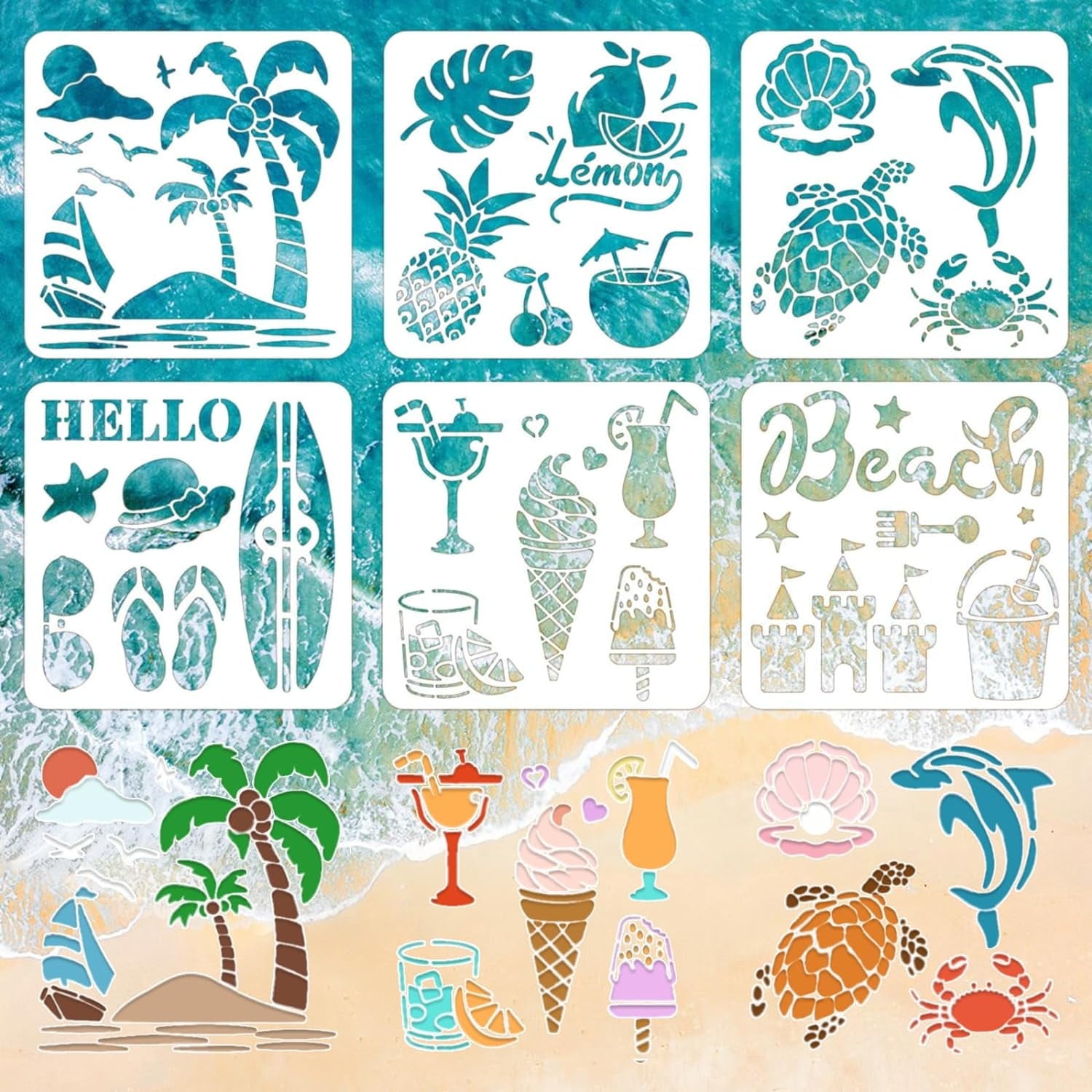 Beach Stencils Summer Stencils for Painting on Wood 11.8" Reusable ...
