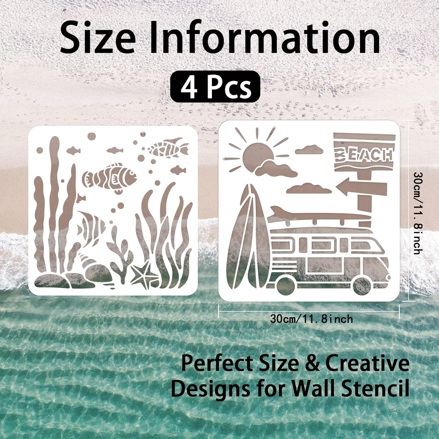 Beach Stencils Summer Stencils for Painting on Wood 11.8" Reusable ...