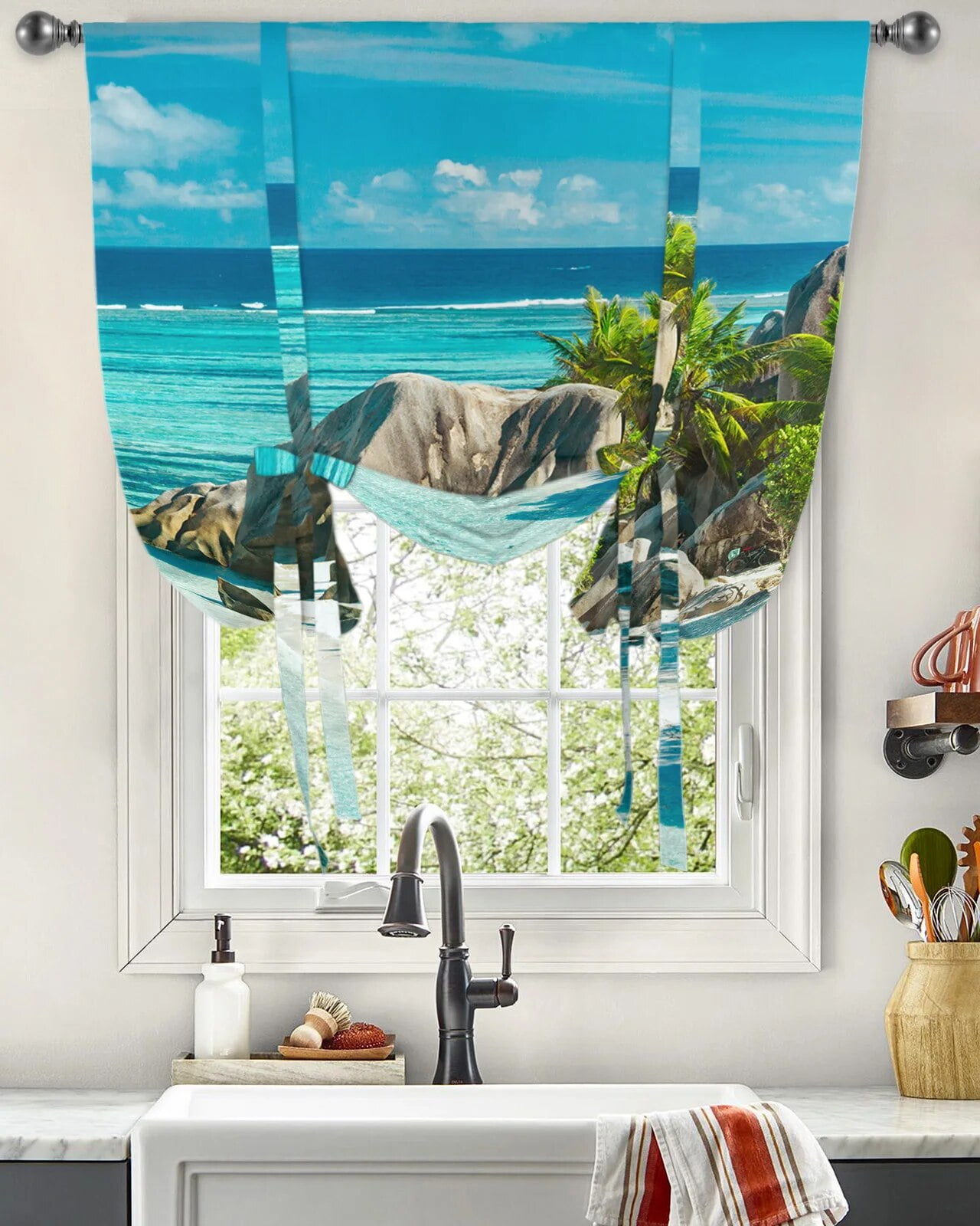 Beach Stones Sky Seaside Window Curtain for Living Room Bedroom Balcony ...