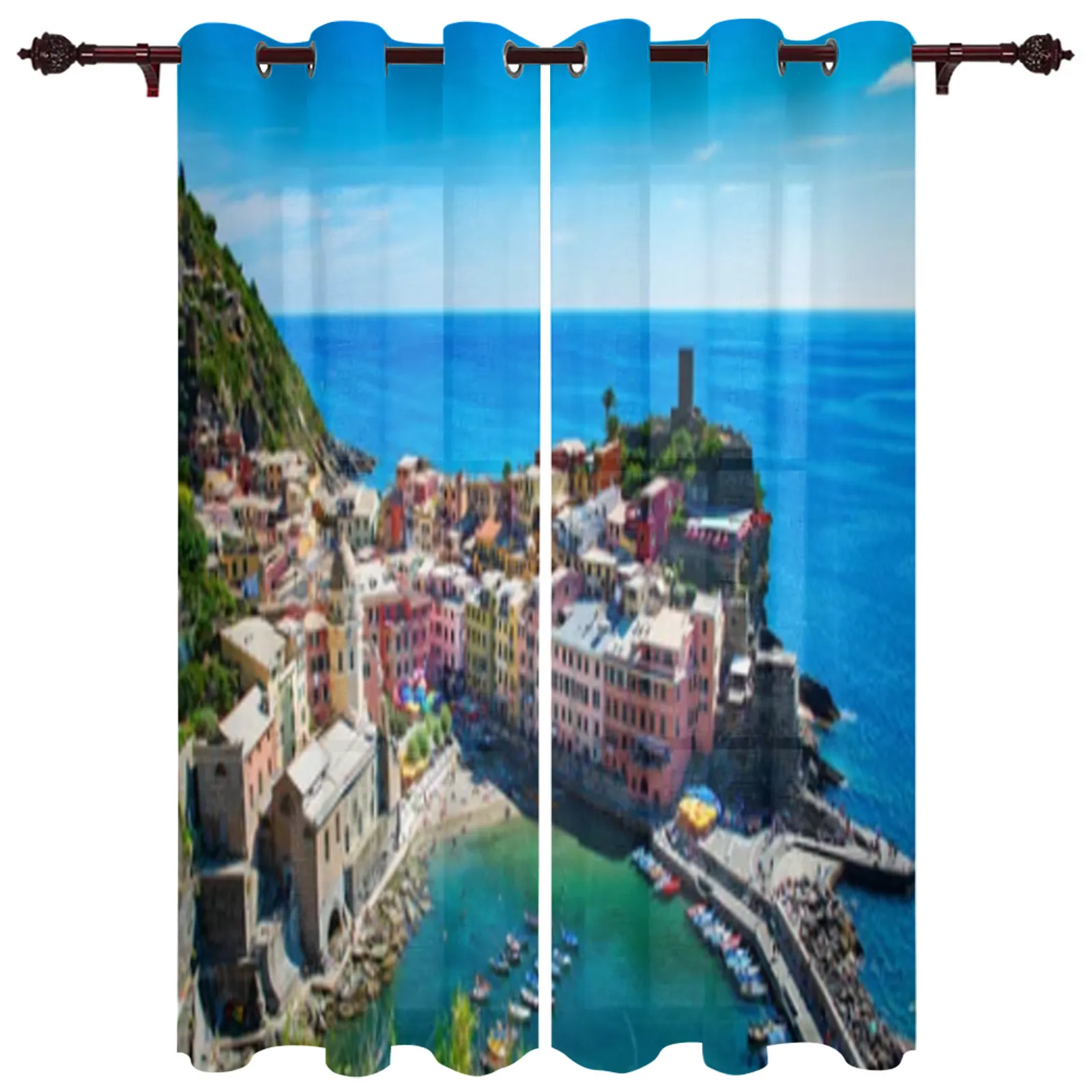 Beach Stones Sky Window Curtain Modern European Style Curtains for ...