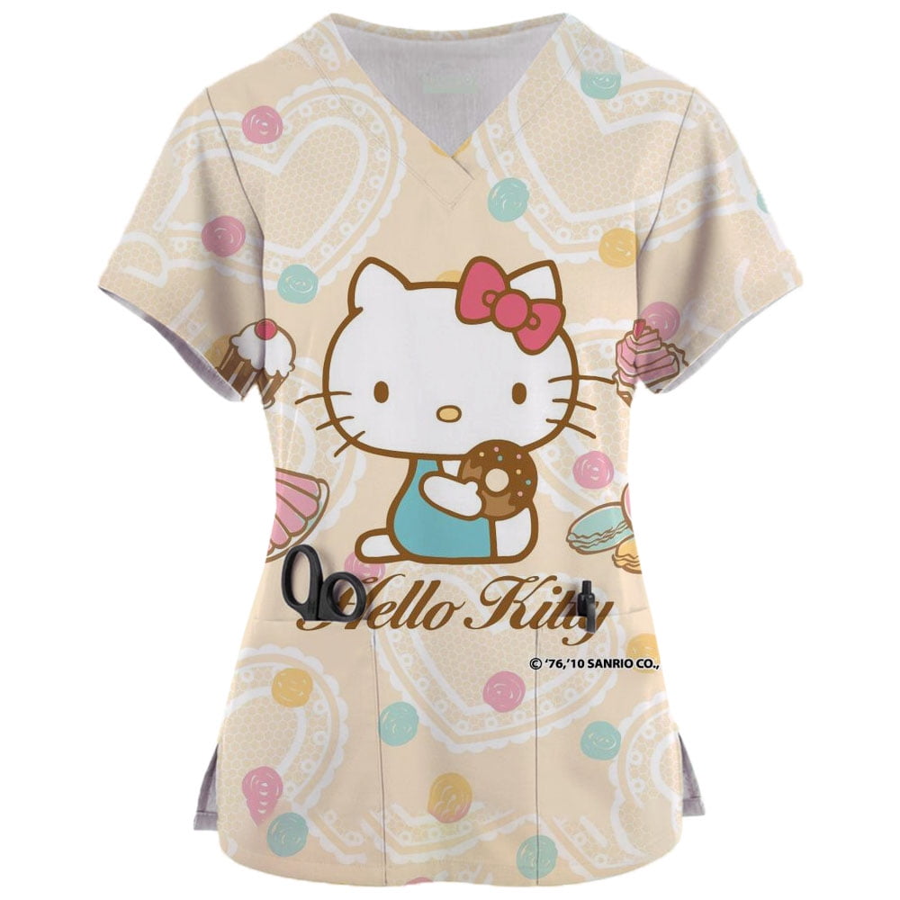 Beach Style Hello Kitty Scrubs Medical Uniforms Woman Hello Kitty ...