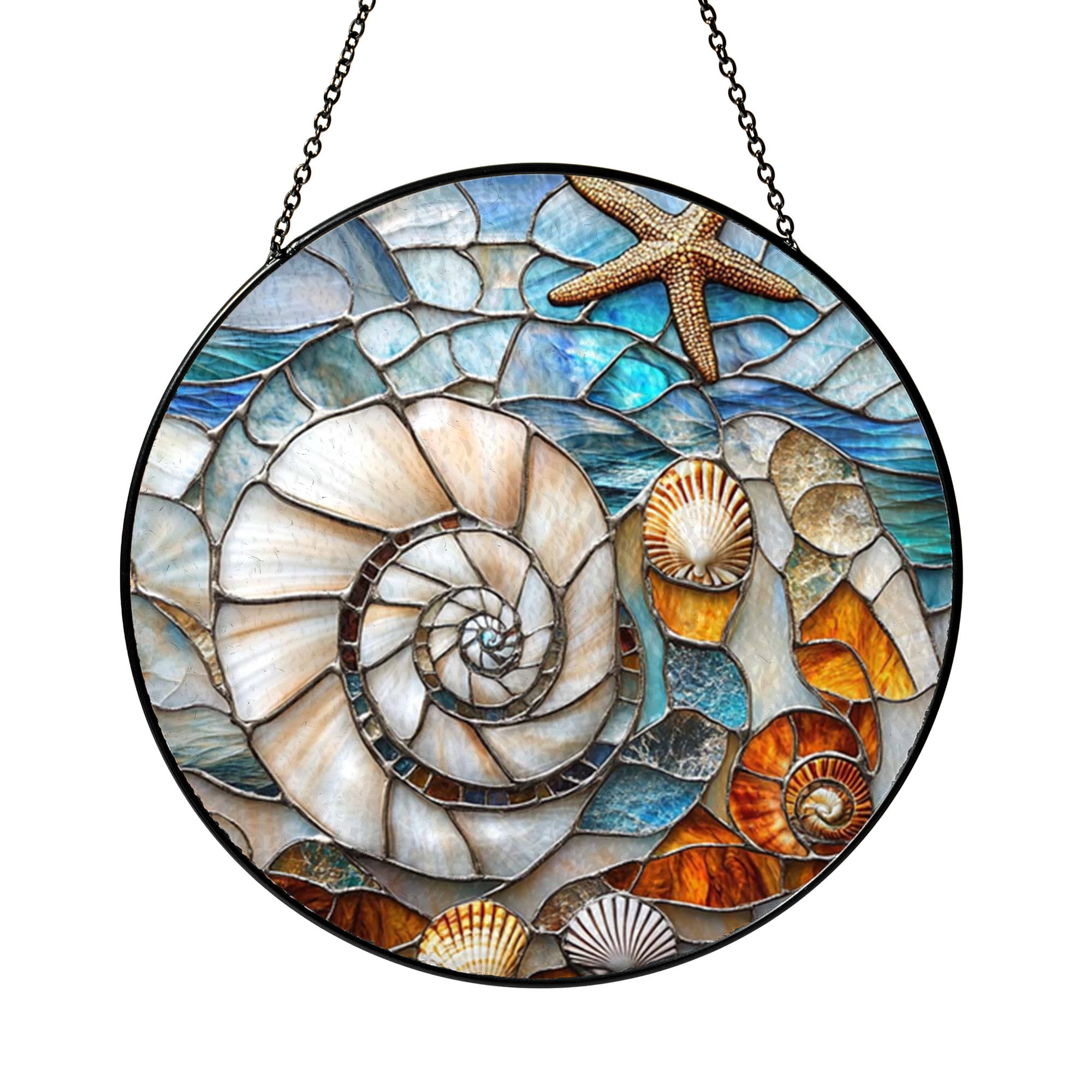 Beach Style Sea Shell Stained Glass Suncatcher – Decorative Window Art ...