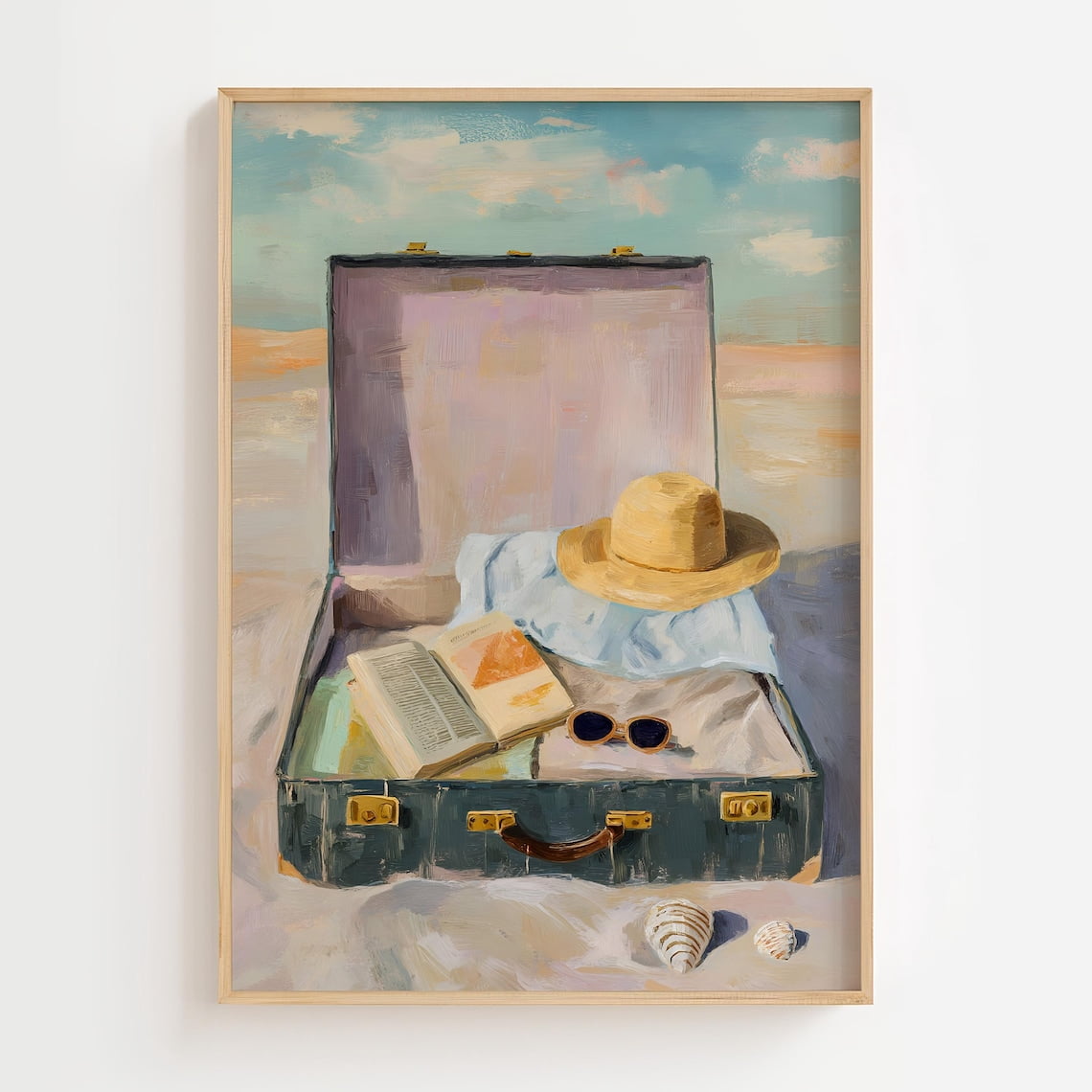 Beach Suitcase Wall Art, Coastal Summer, Vintage Travel Print, Pastel ...