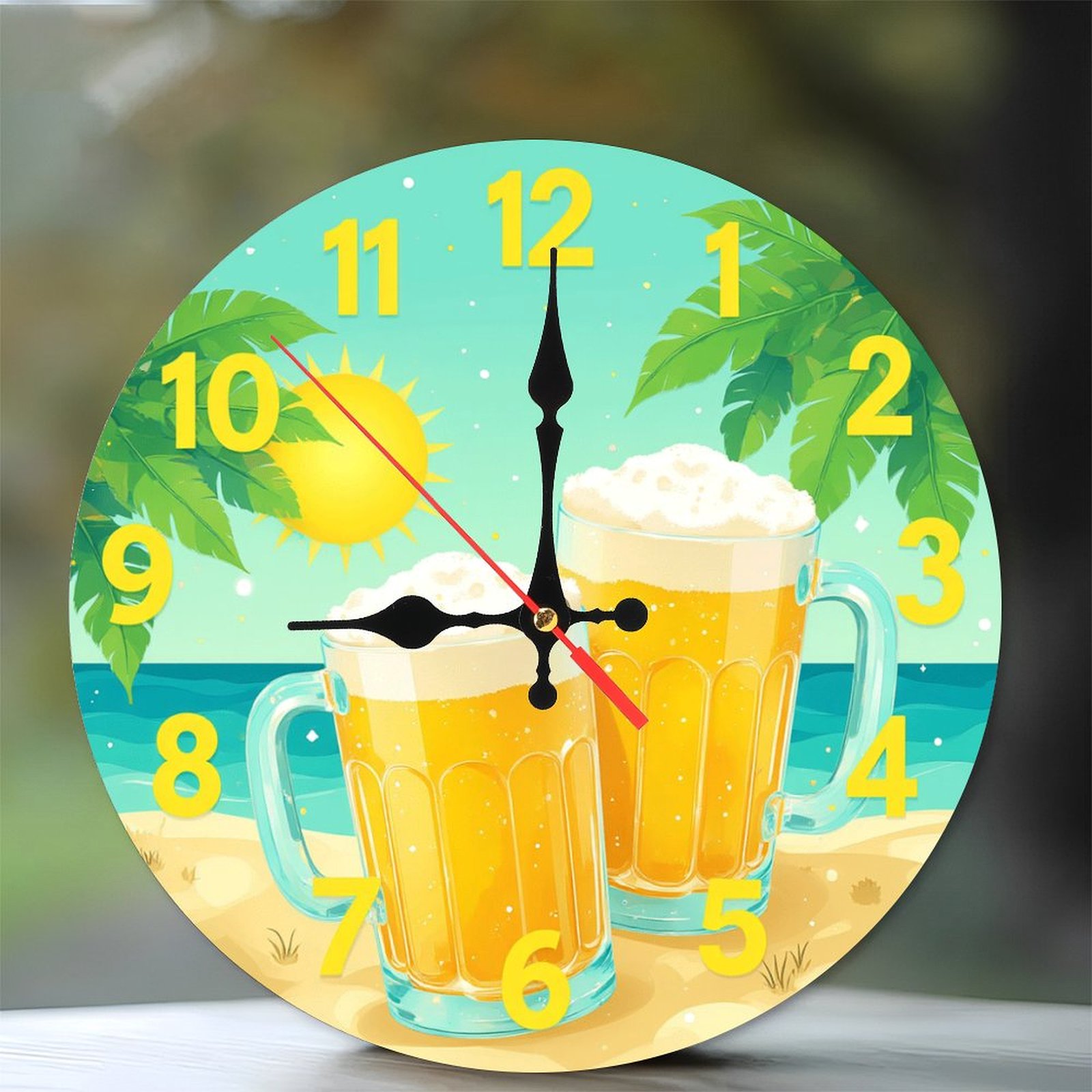 Beach Summer Beer Clock Wall Decor 10-Inch Silent Wooden Wall Clock ...