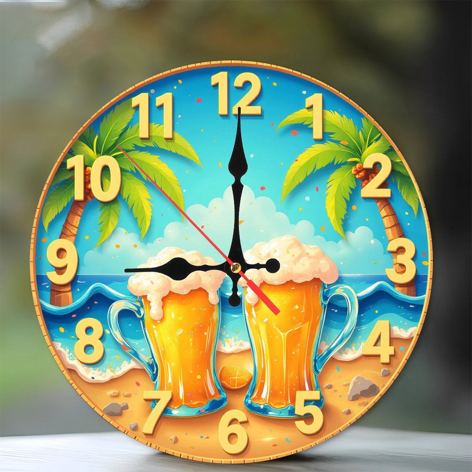 Beach Summer Beer Party Clock Wall Decor 10-Inch Silent Wooden Wall ...