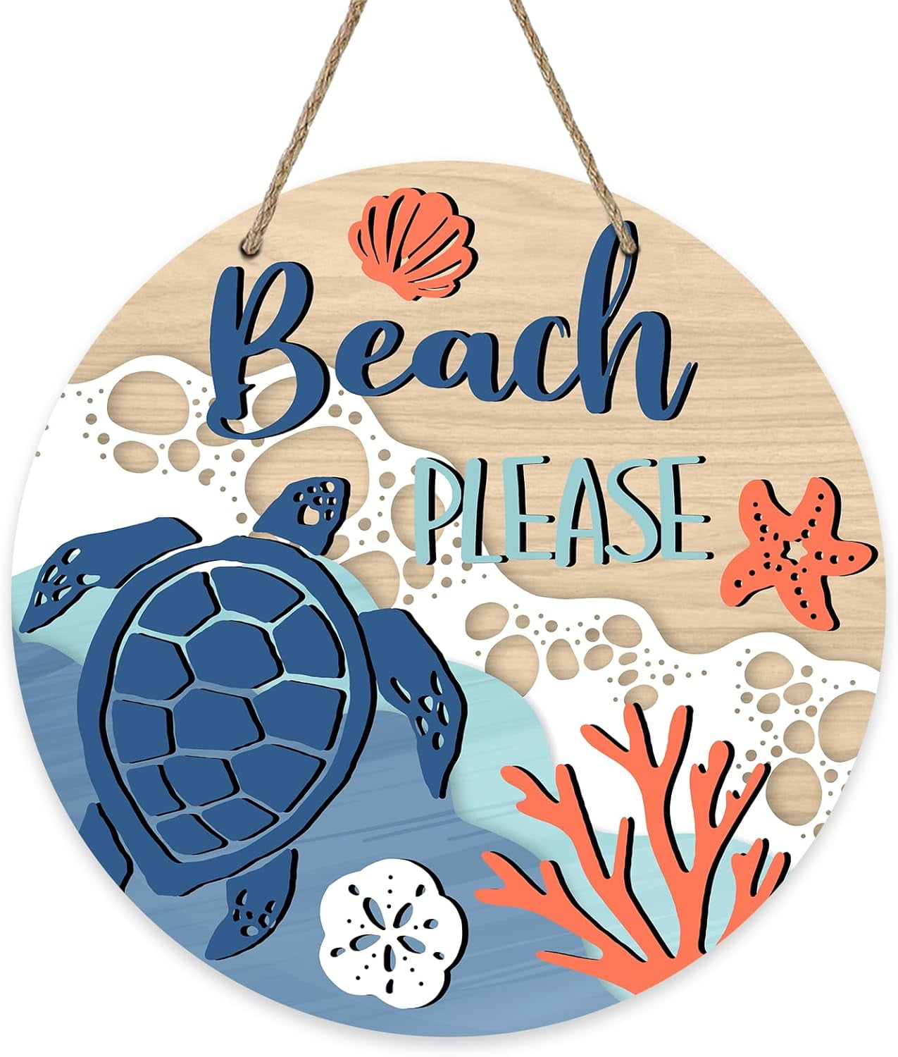 Beach Summer Front Door Sign, Coastal Sea Turtle Coral Wood Door Hanger ...