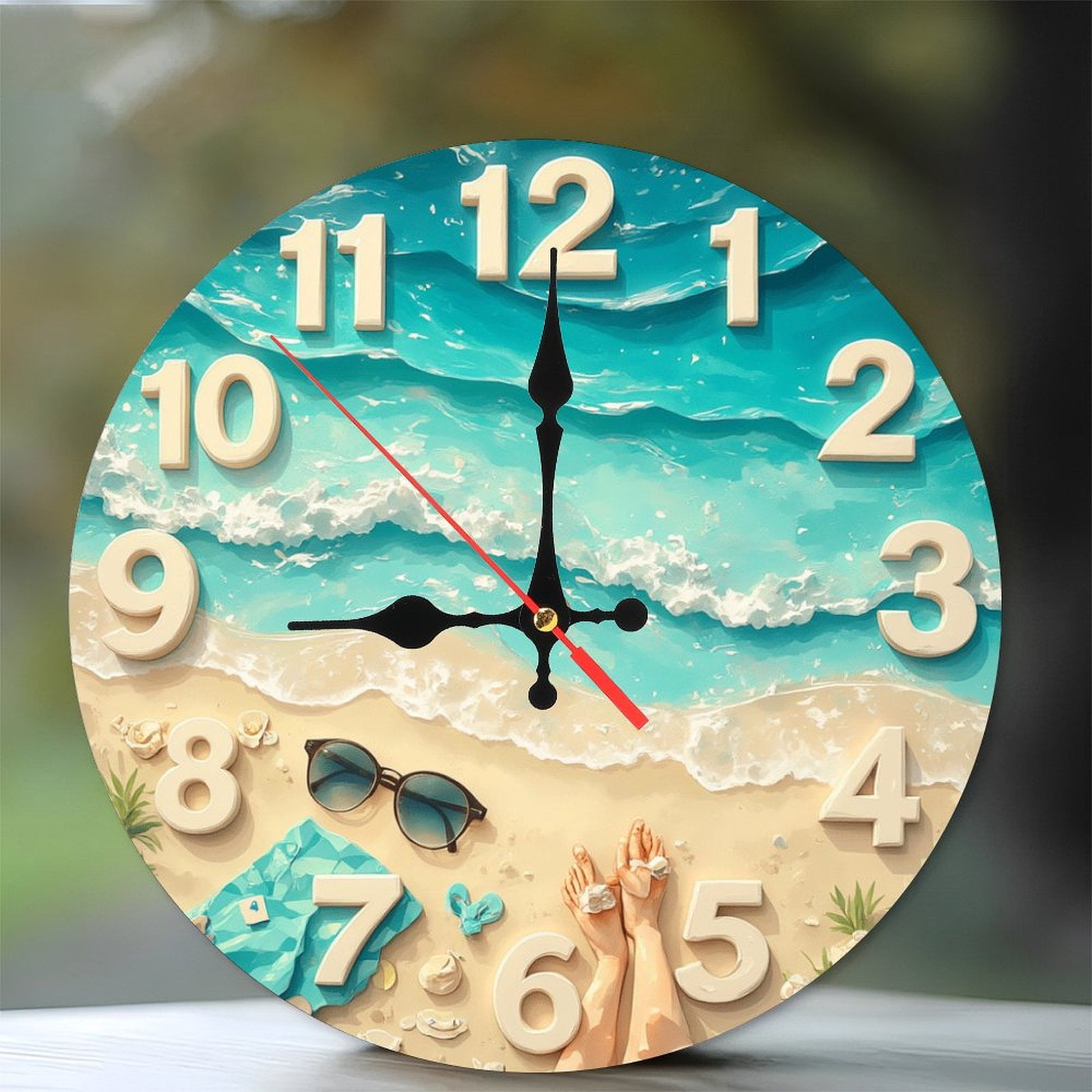 Beach Summer Ocean Wave Clock Wall Decor 10-Inch Silent Wooden Wall ...