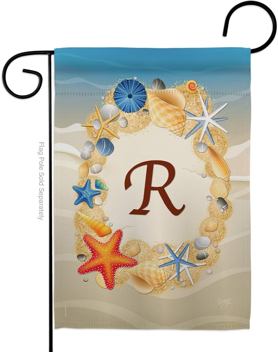 Beach Summer R Initial Garden Flag Monogram Coastal Tropical Sea Shells ...