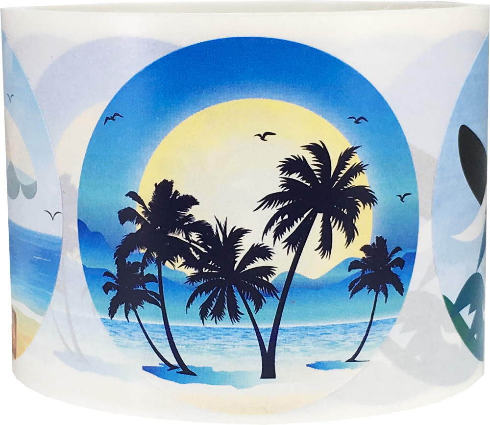 Beach Summer Vacation Stickers 2.5 Inch Round Circle Dots 4 Different ...