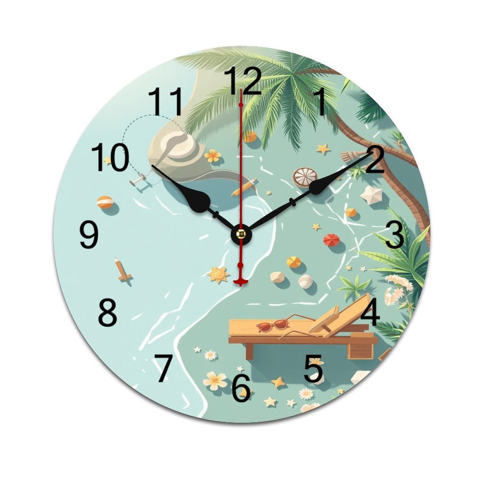 Beach Summer Vacation Time Decorative Wall Clocks Round Large Wall ...